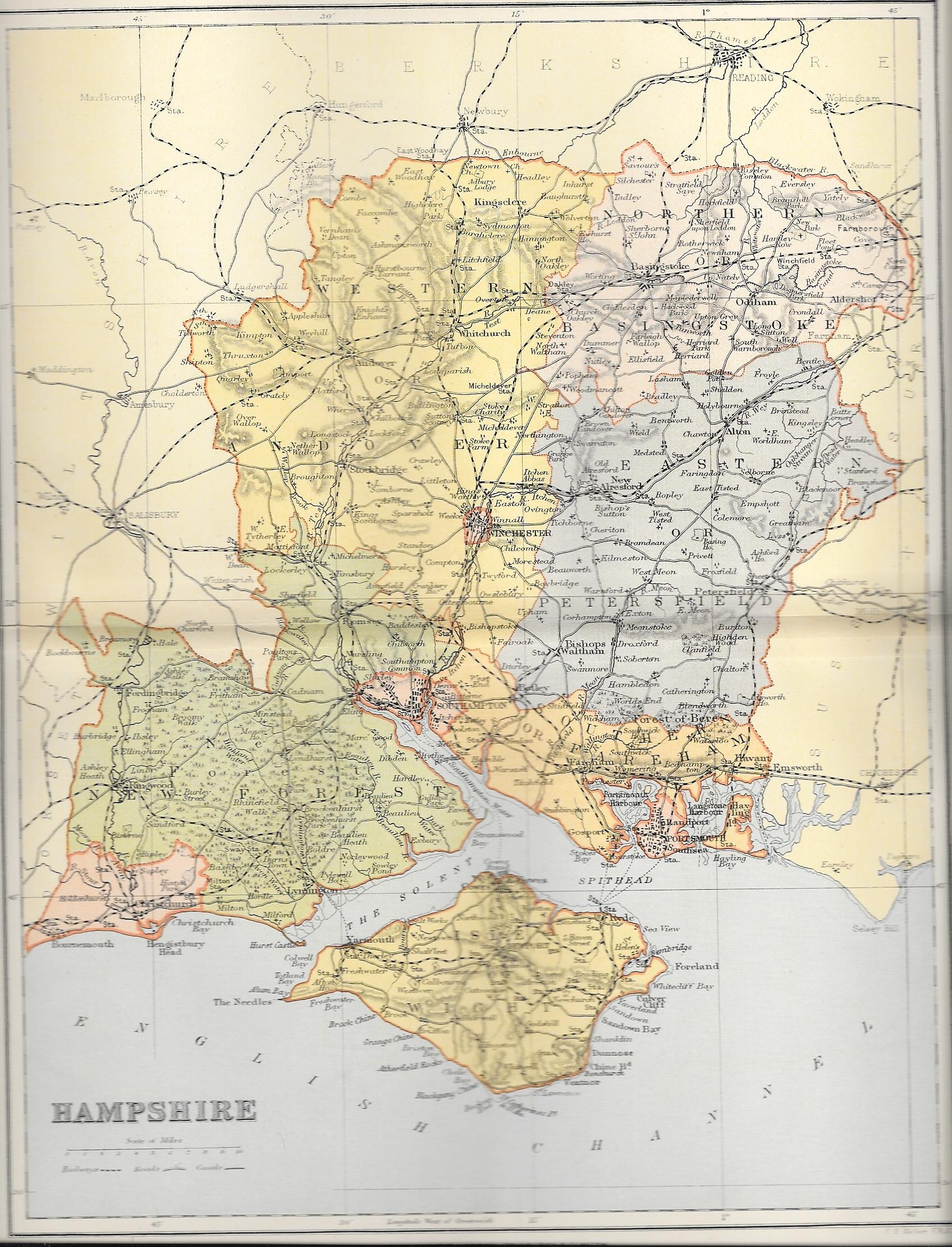Hampshire antique map published 1895 – Maps and Antique Prints
