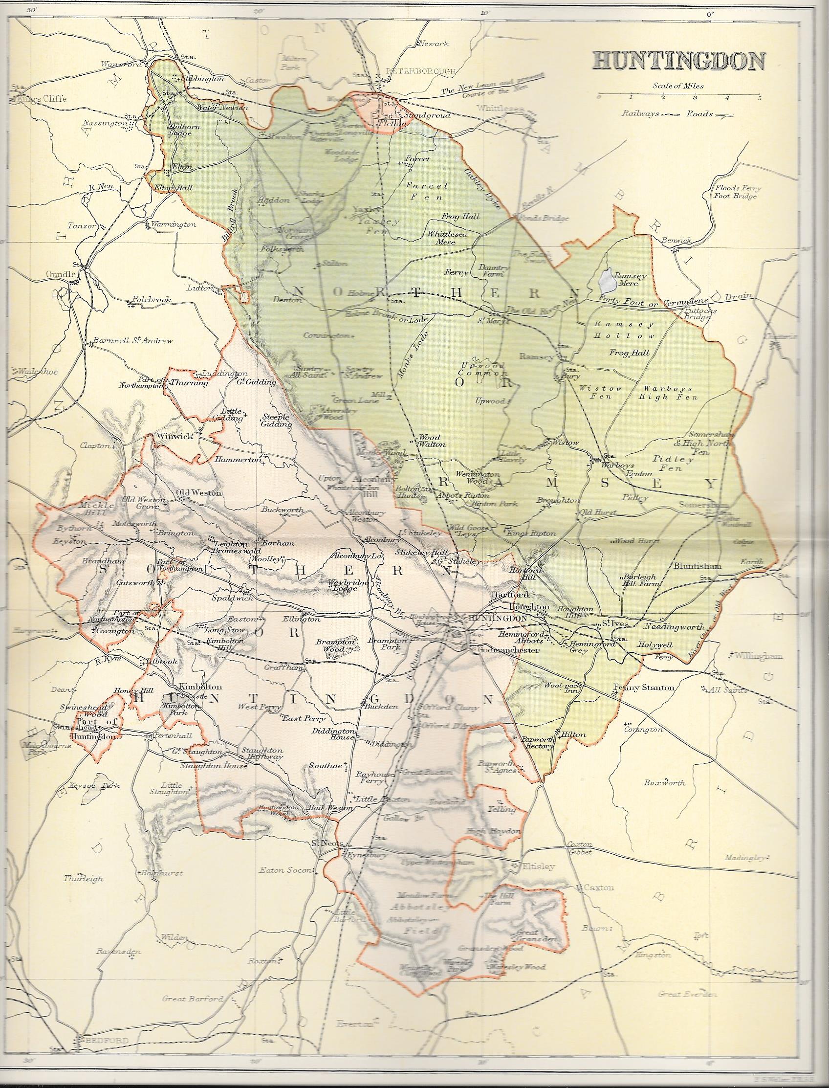 Huntingdon Huntingdonshire antique map 1895 – Maps and Antique Prints