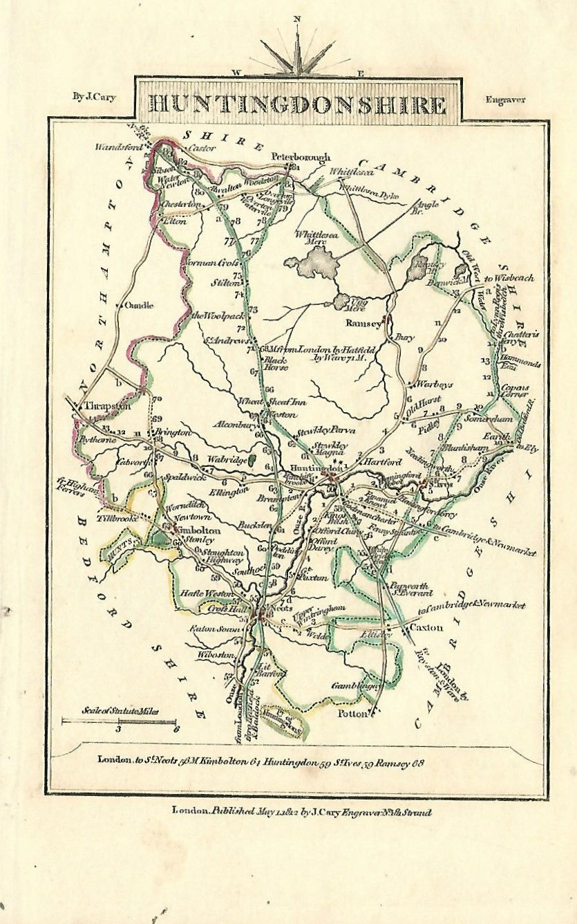Huntingdonshire antique map by cartographer John Cary 1812 – Maps and ...
