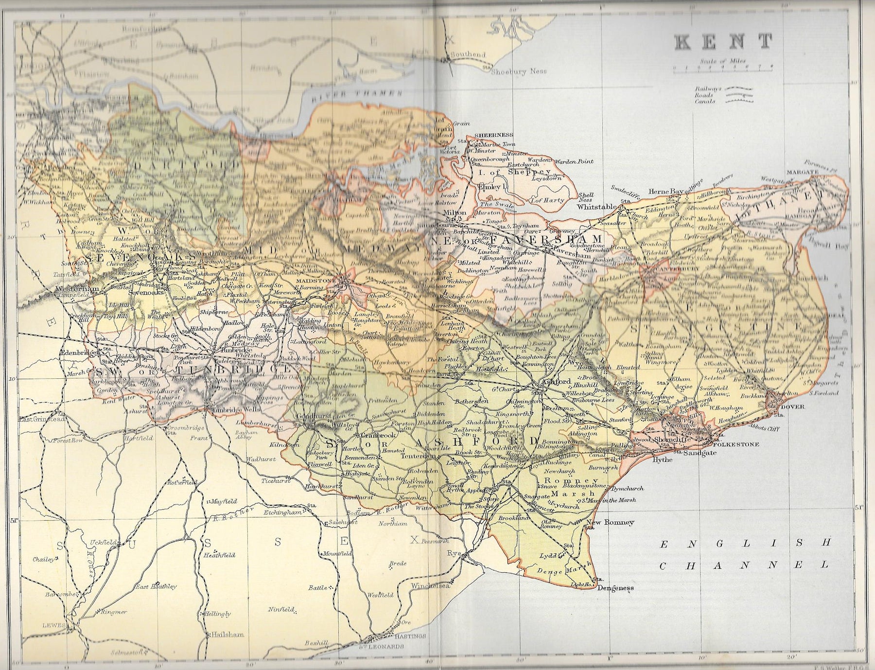 Kent antique map 1895 – Maps and Antique Prints