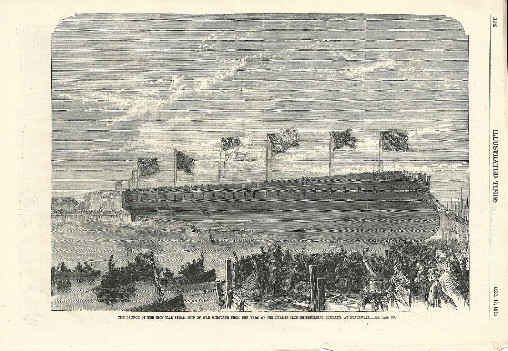 Minotaur ironclad steamship launch at Thames Iron Works 1863 – Maps and ...