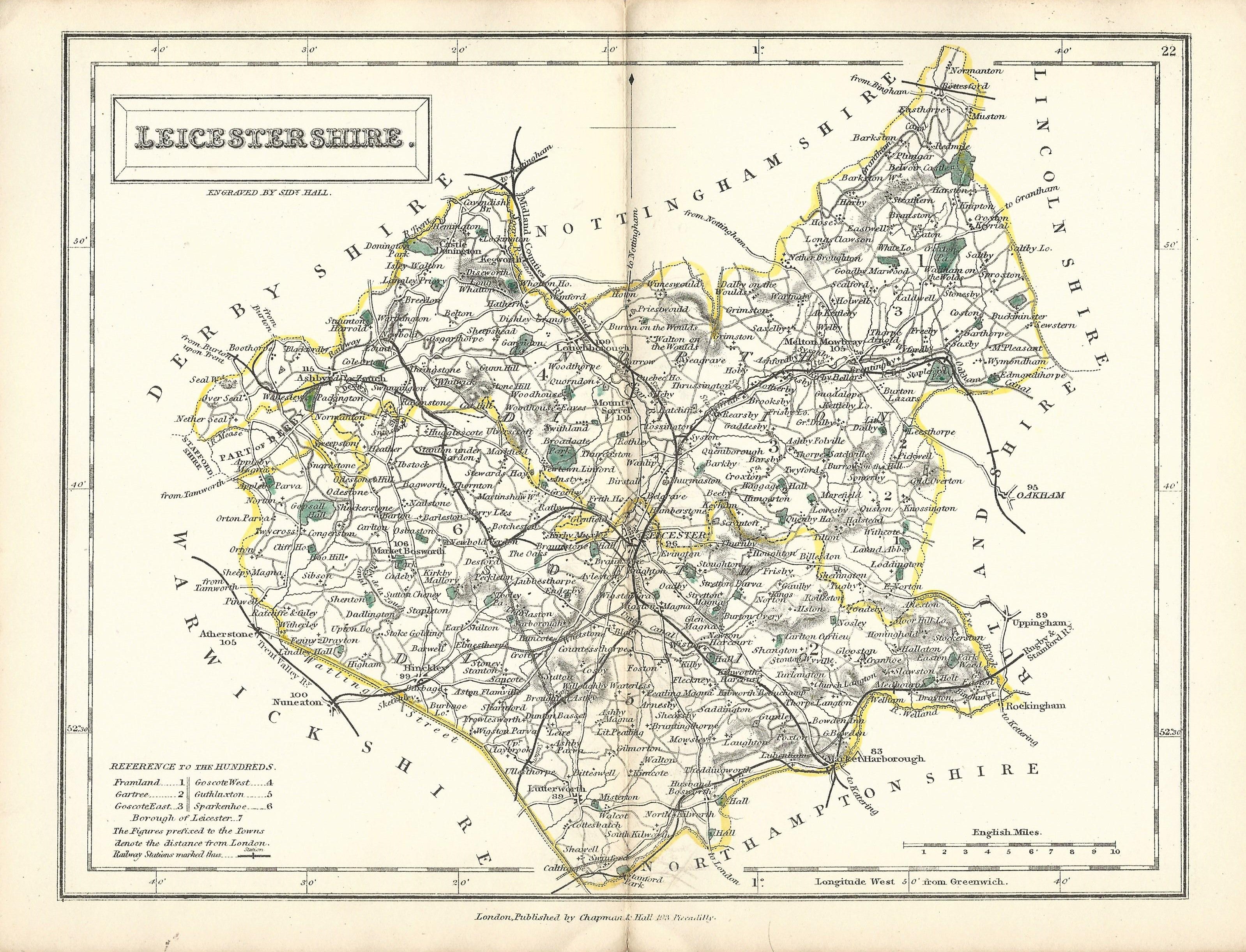 Leicestershire antique map from English Counties by Sidney Hall publis ...