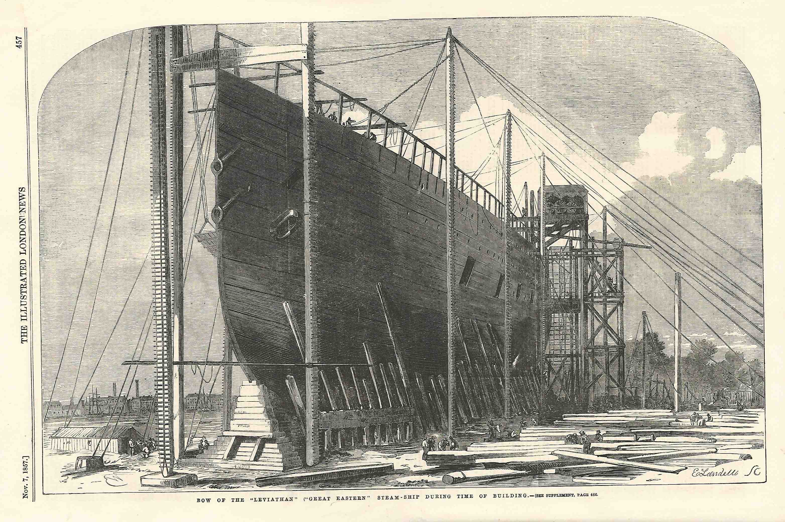 Leviathan (Great Eastern) during building at Millwall antique print 18 ...