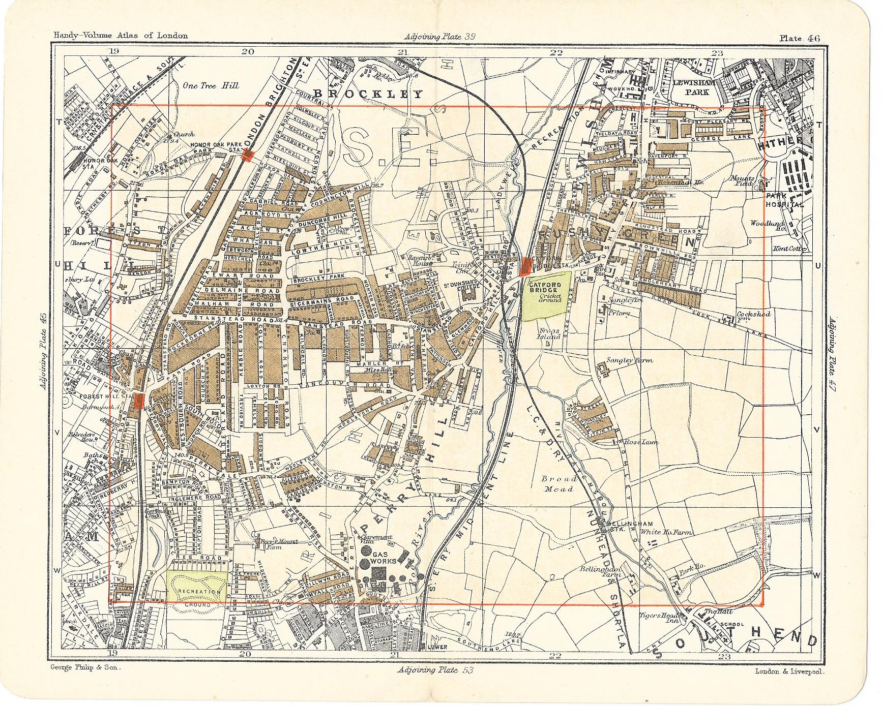 Lewisham Catford Bridge antique map 1902 – Maps and Antique Prints