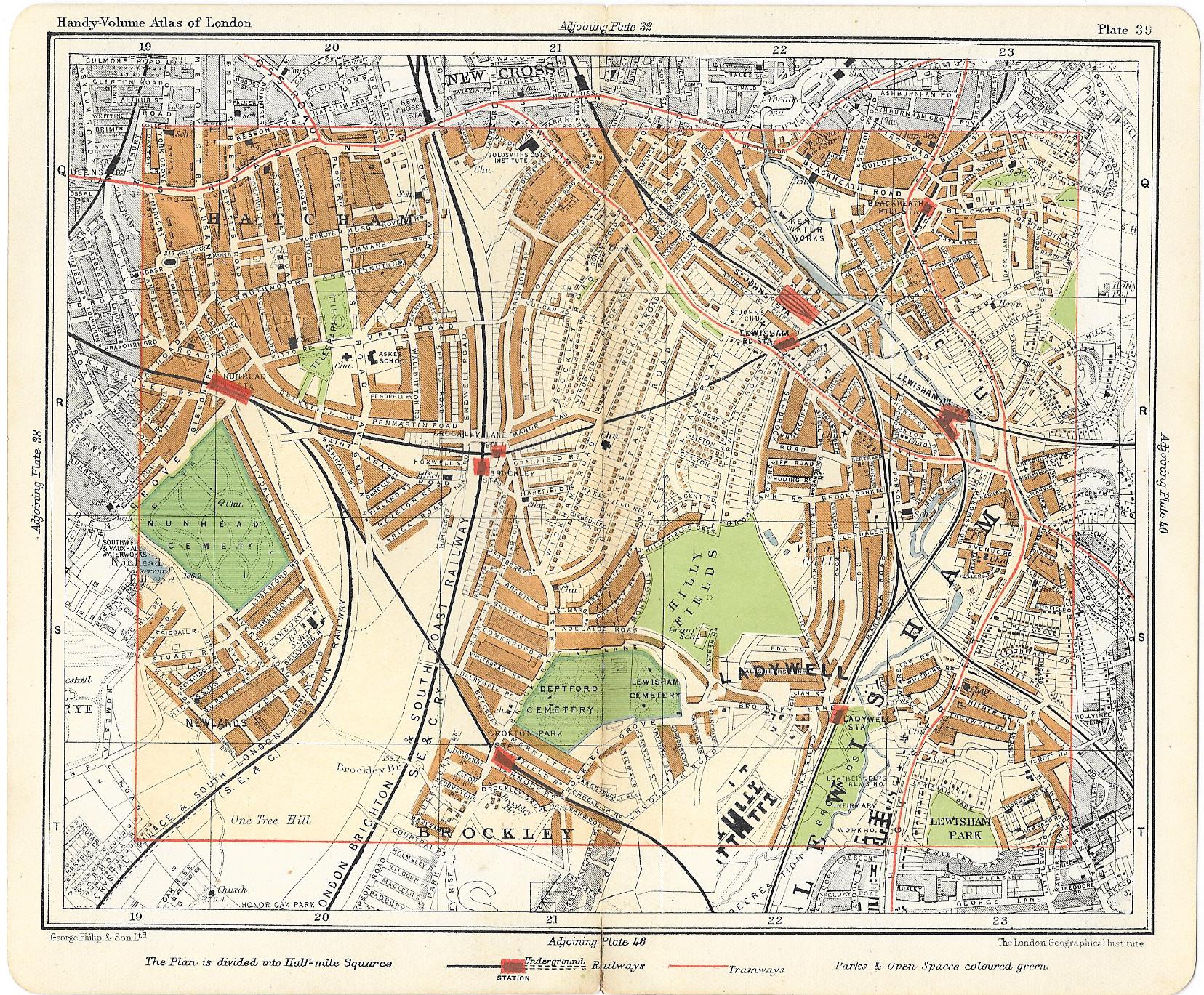 Lewisham Ladywell antique map 1910 – Maps and Antique Prints