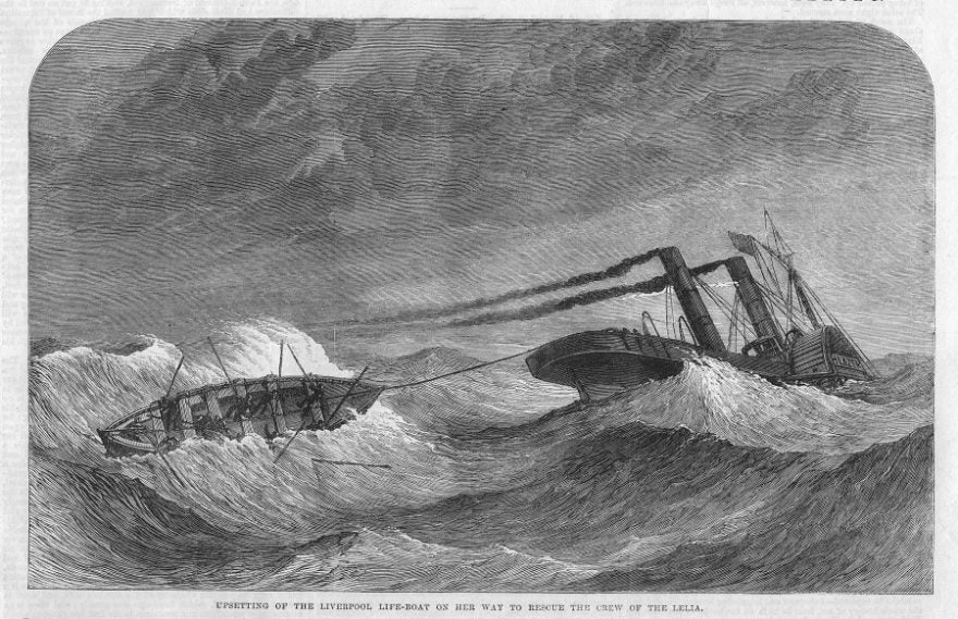 Lifeboat disaster at the mouth of the Mersey antique print 1865 – Maps ...
