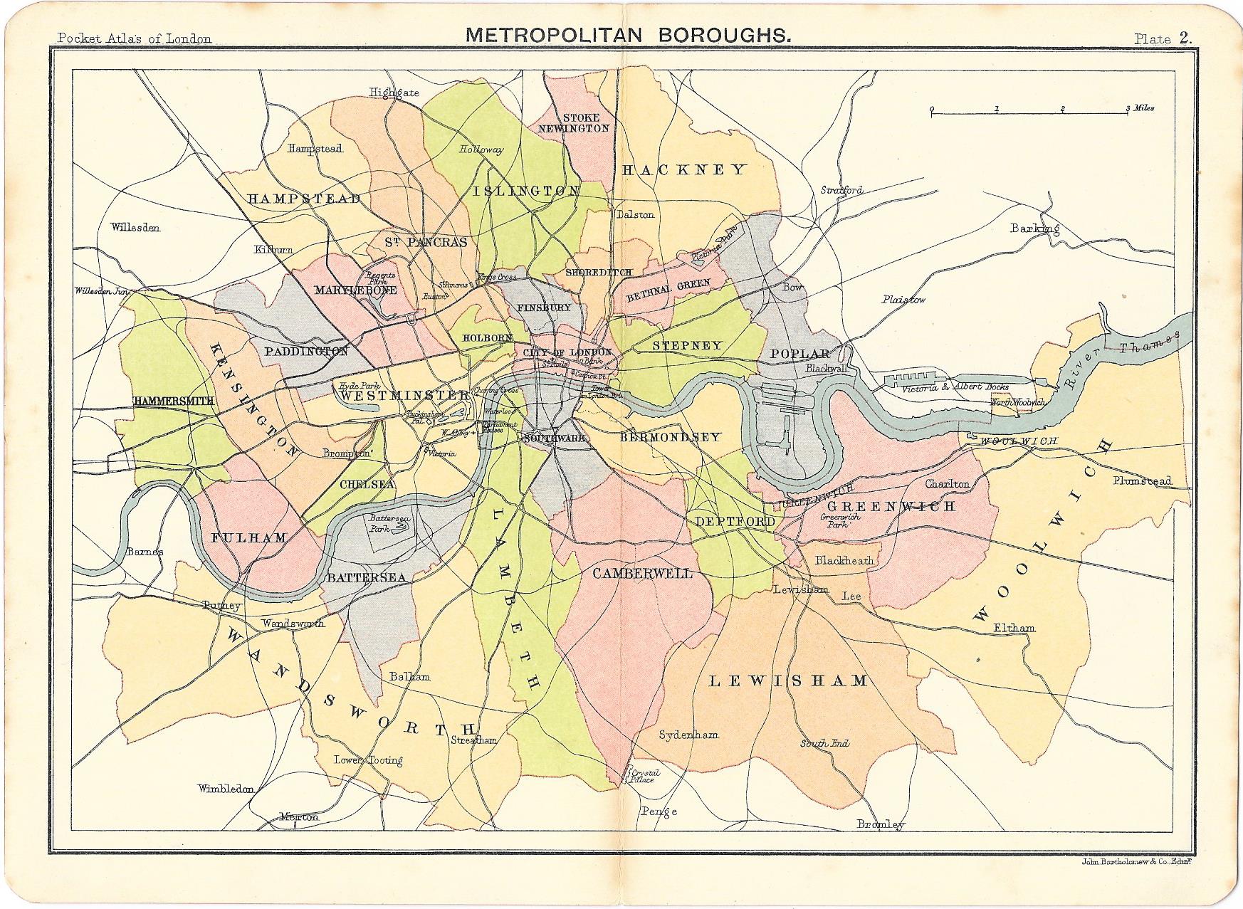 London Metropolitan Boroughs antique map 1917 – Maps and Antique Prints