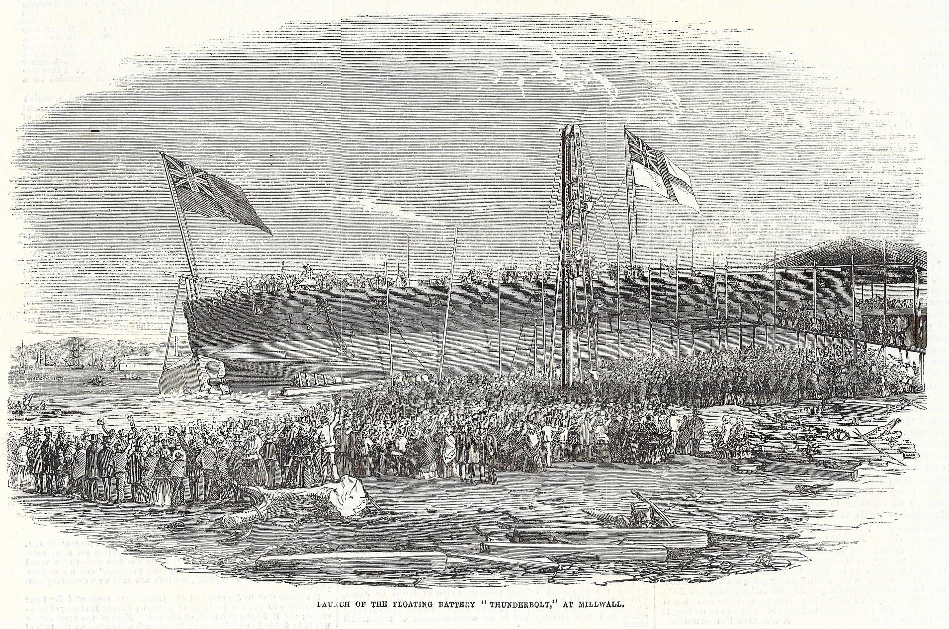 Millwall launch of H.M.S. Thunderbolt antique print – Maps and Antique ...