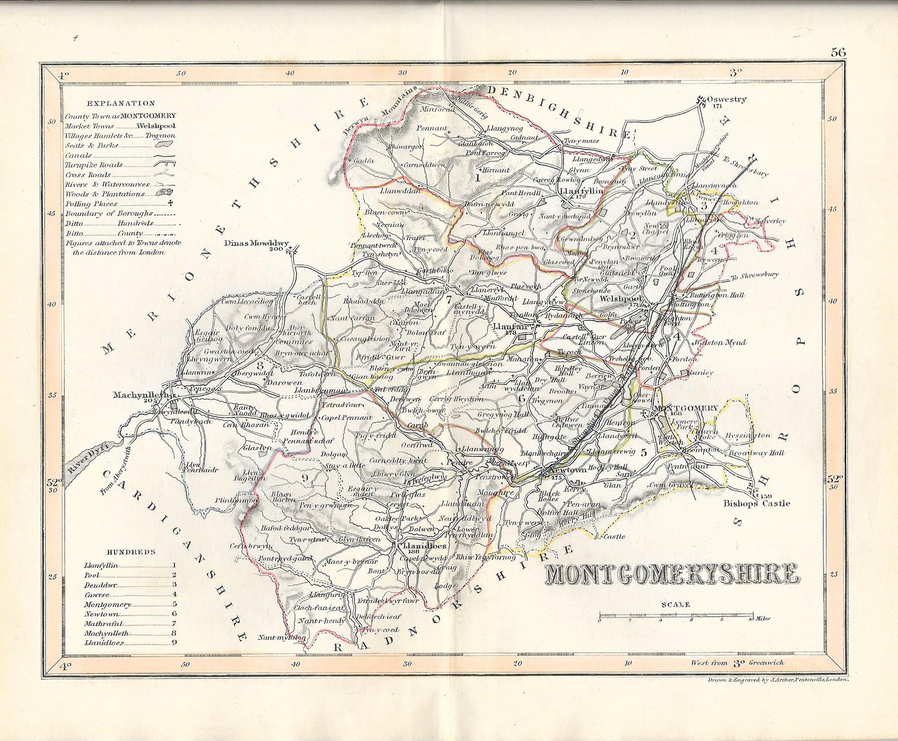 Montgomeryshire Maldwyn Sir Drefaldwyn Powys Wales antique map ...