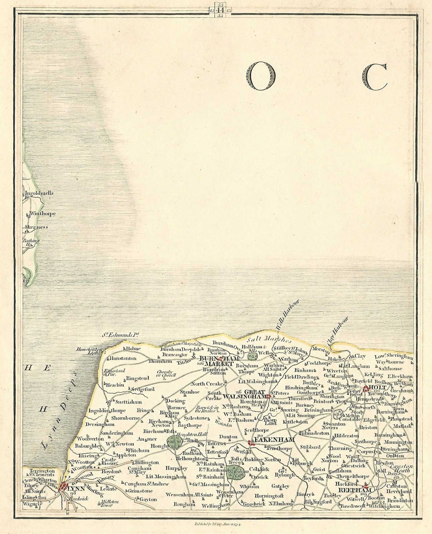 Norfolk antique map by Georgian cartographer John Cary published 1794 ...
