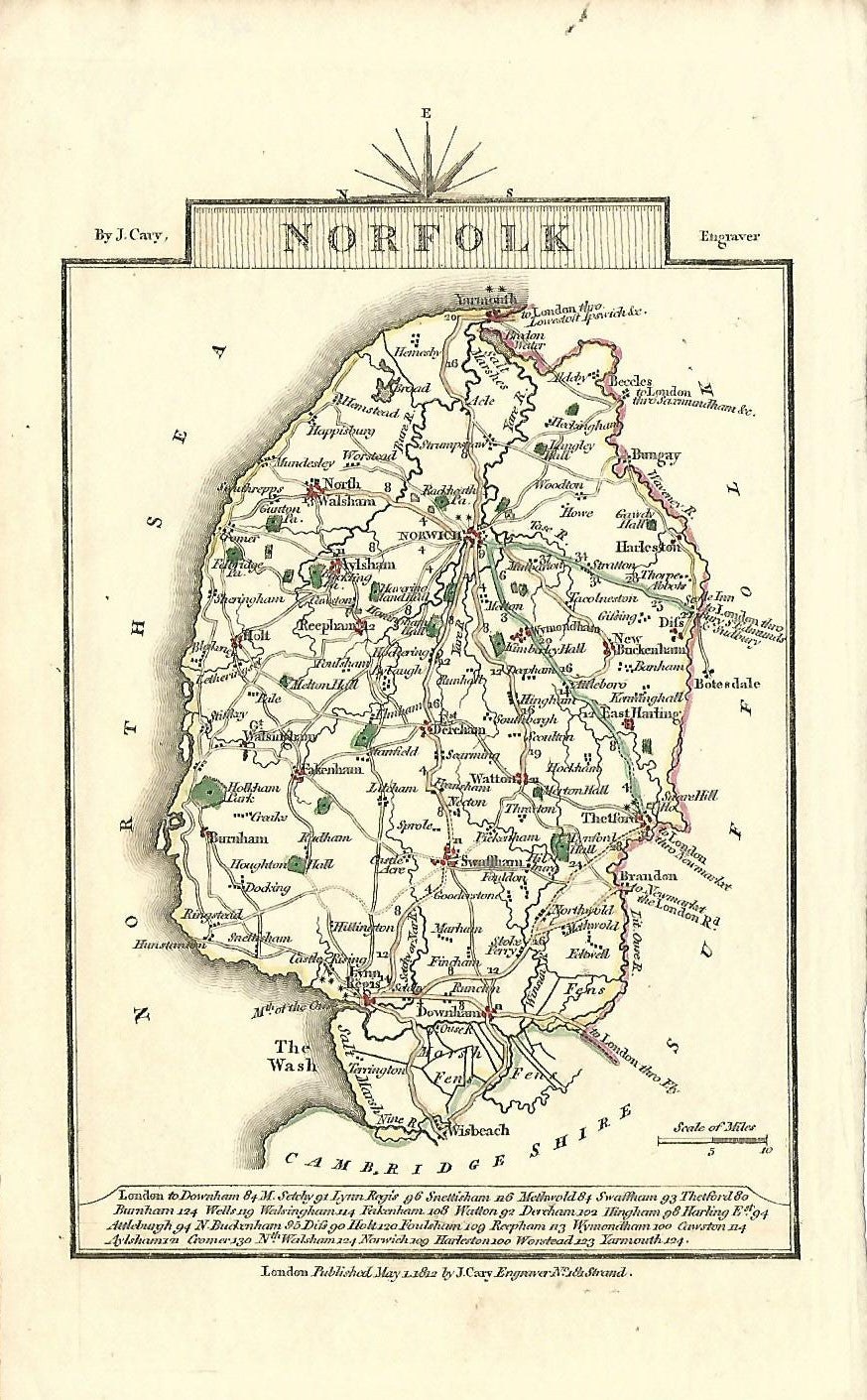 Norfolk antique map by Georgian cartographer John Cary 1812 – Maps and ...
