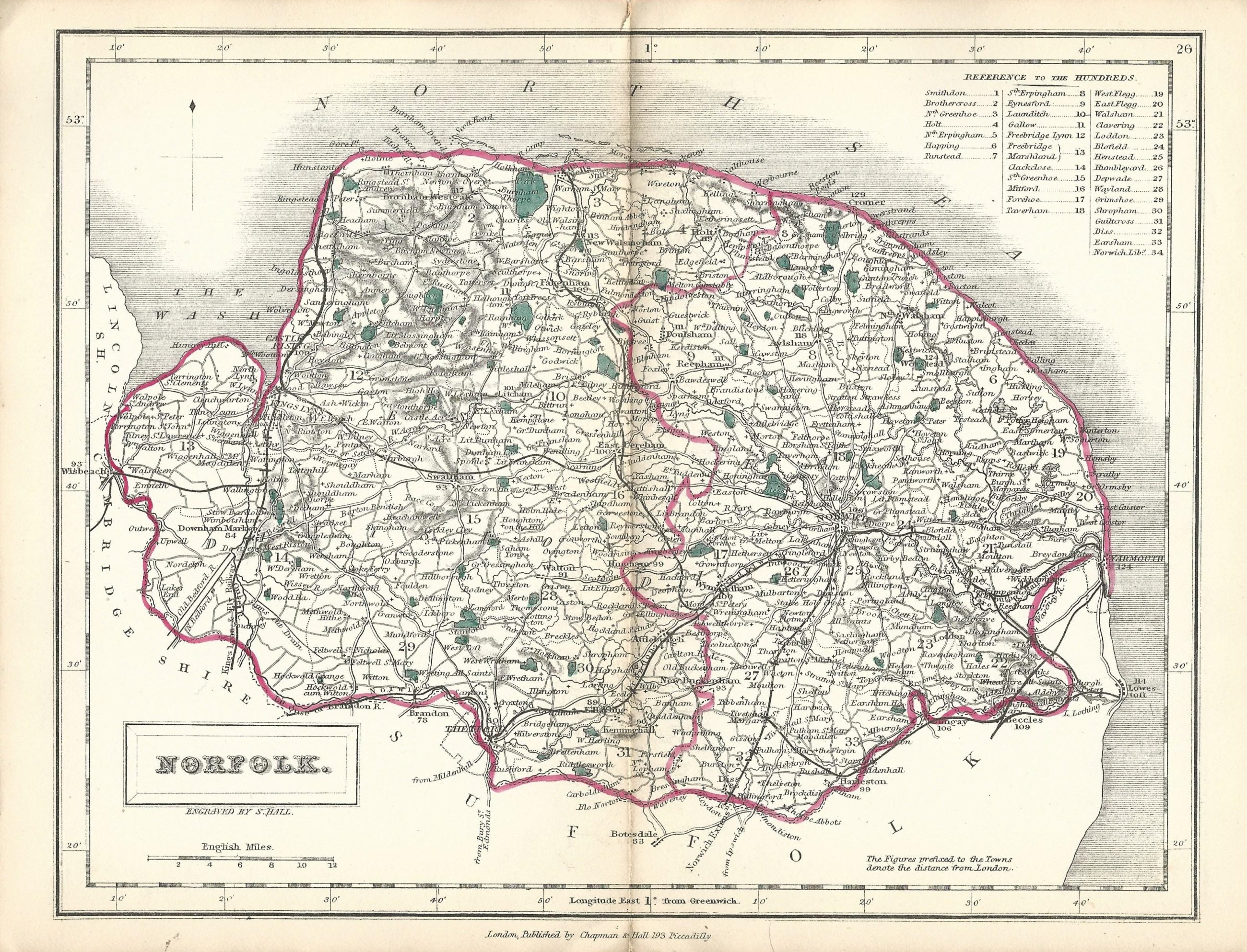 Norfolk antique map from English Counties published 1860 – Maps and ...