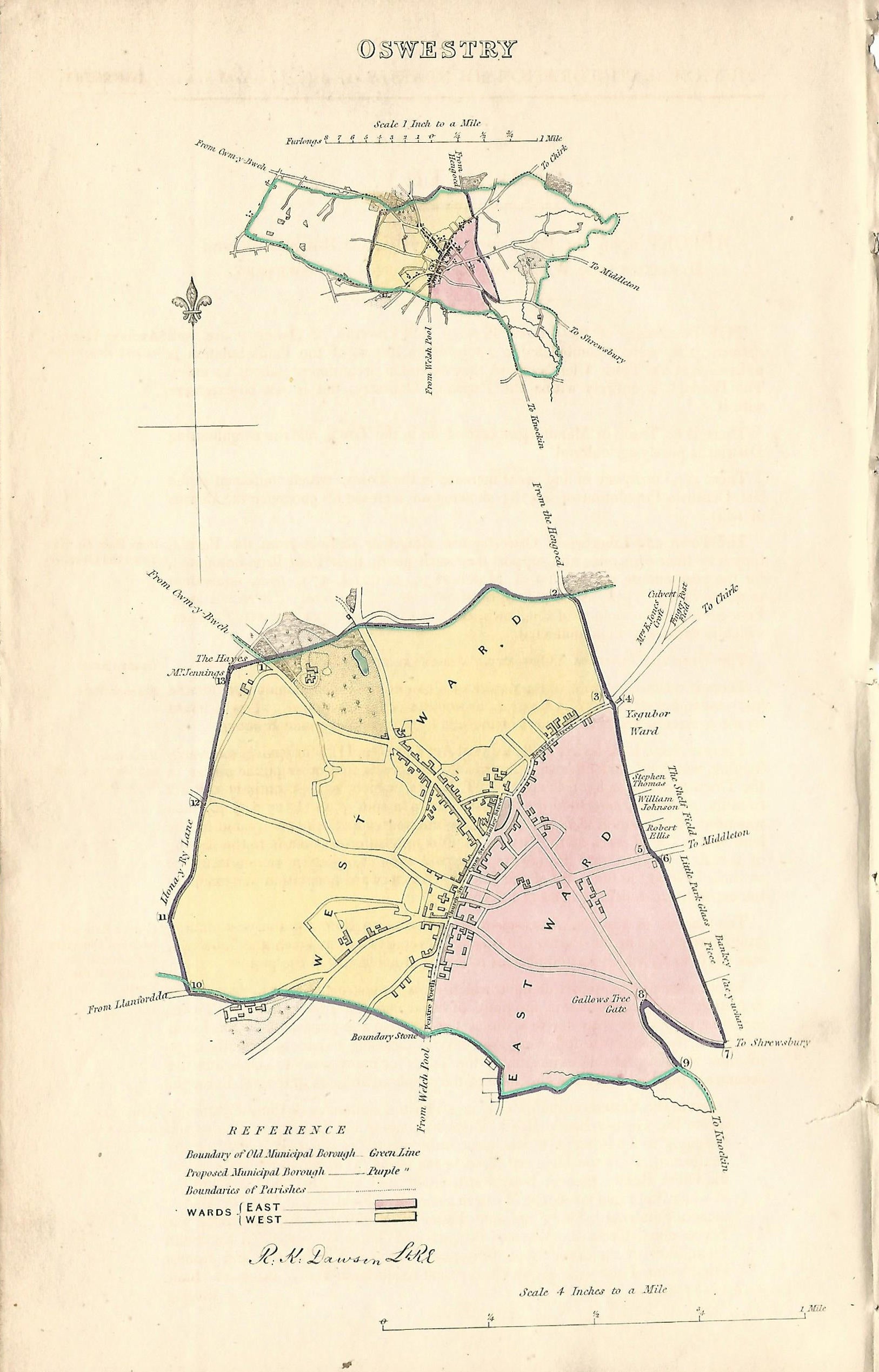 Oswestry antique map Parliamentary Boundary Commission 1837 – Maps and ...