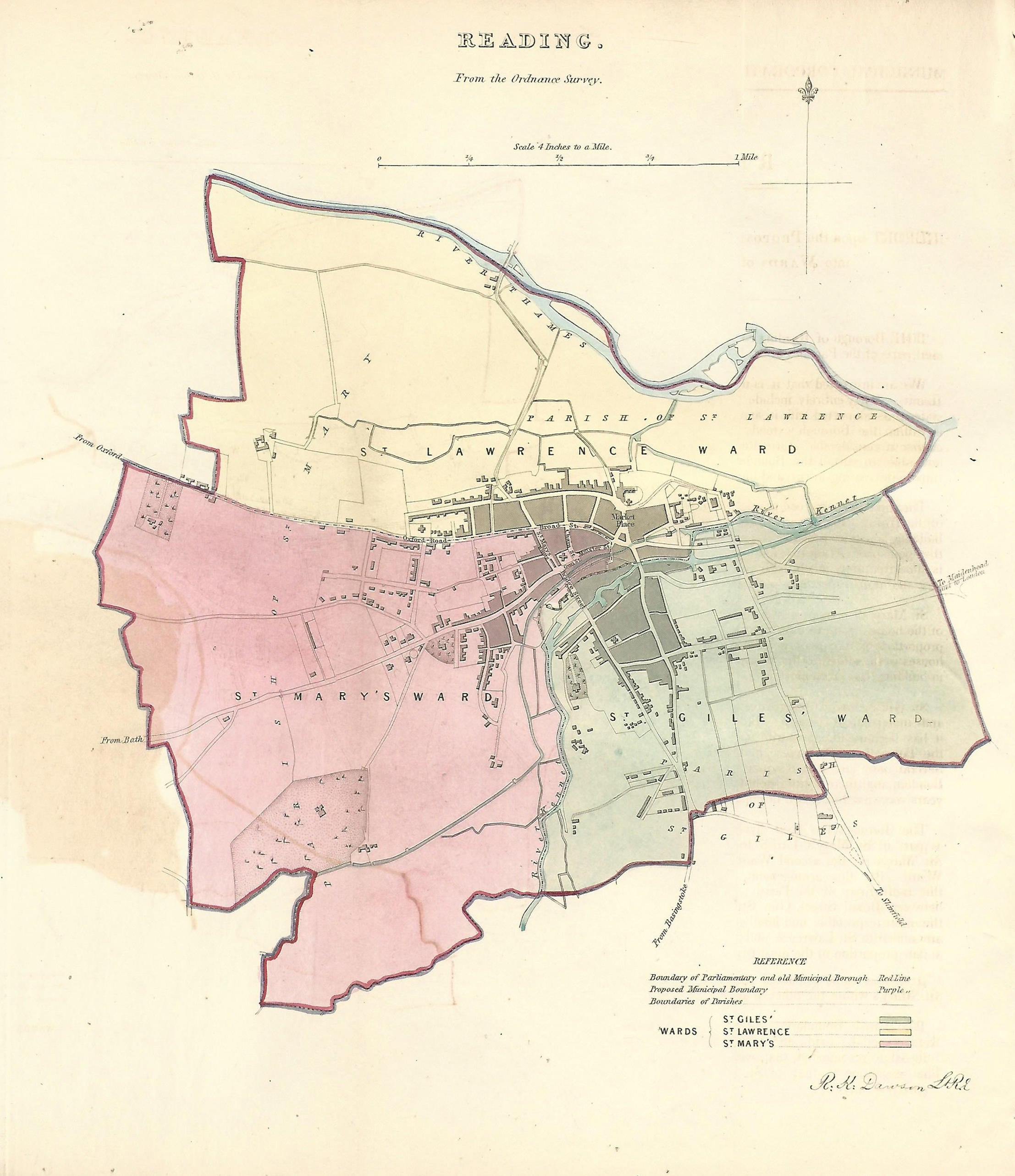 Reading Berkshire Boundaries Commission antique map published 1837 ...