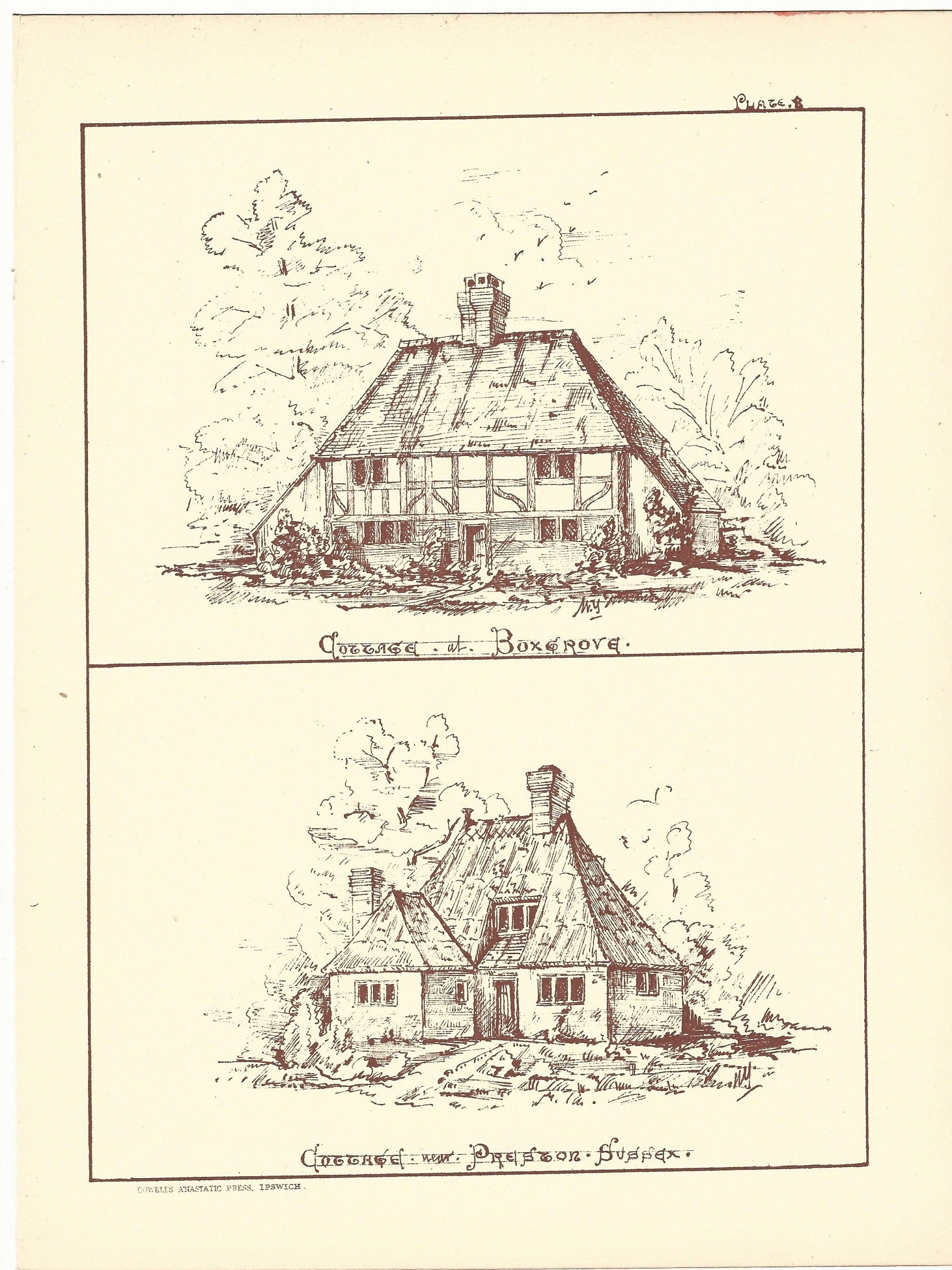 Cottages at Boxgrove and Preston Sussex antique print 1869 – Maps and ...