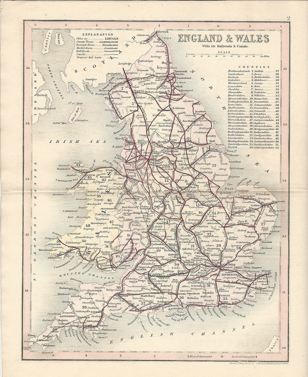 Railways and Canals of England and Wales antique map – Maps and Antique ...