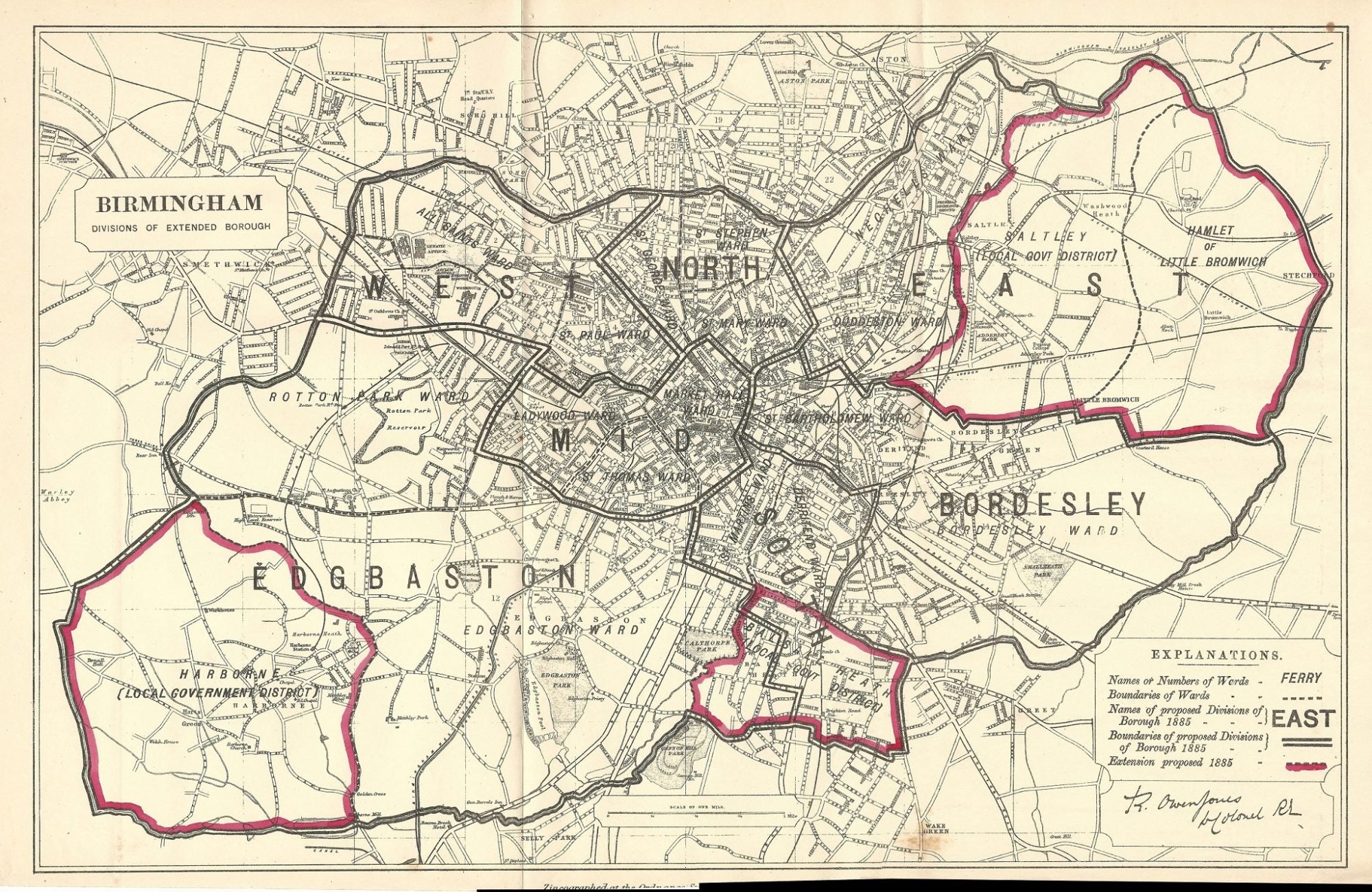 Birmingham antique map Boundary Commission 1885 – Maps and Antique Prints
