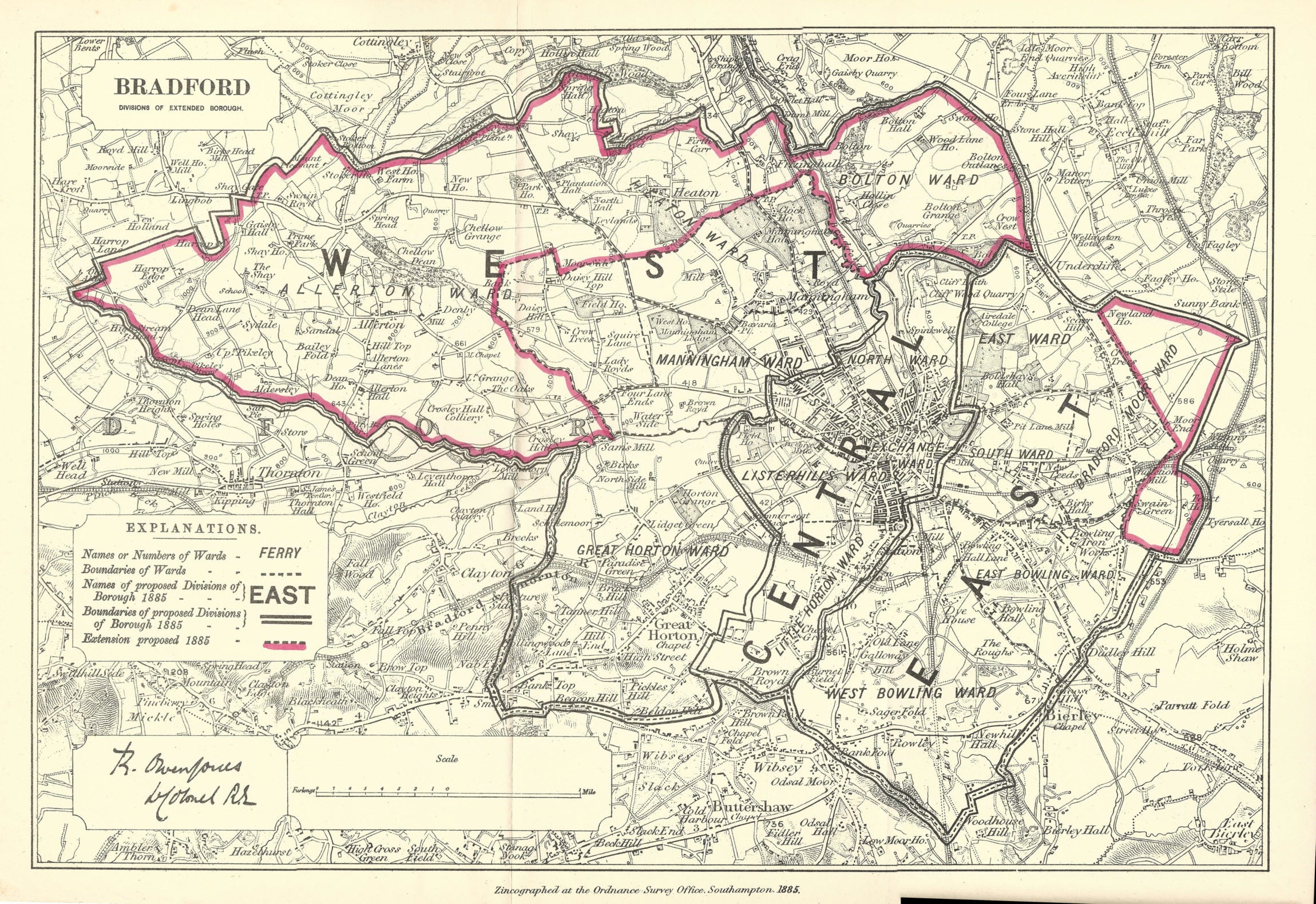 Bradford antique map by Ordnance Survey for the Boundary Commission 18 ...