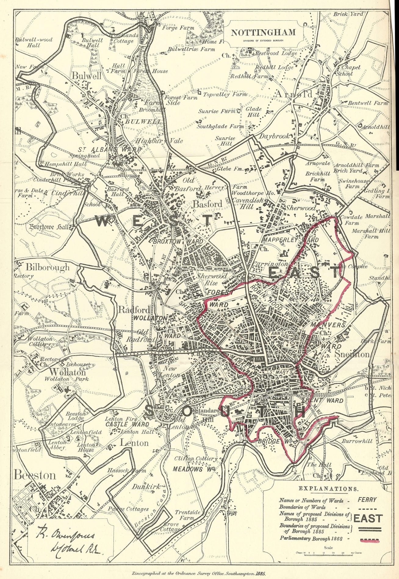 Nottingham antique map Boundary Commission 1885 – Maps and Antique Prints