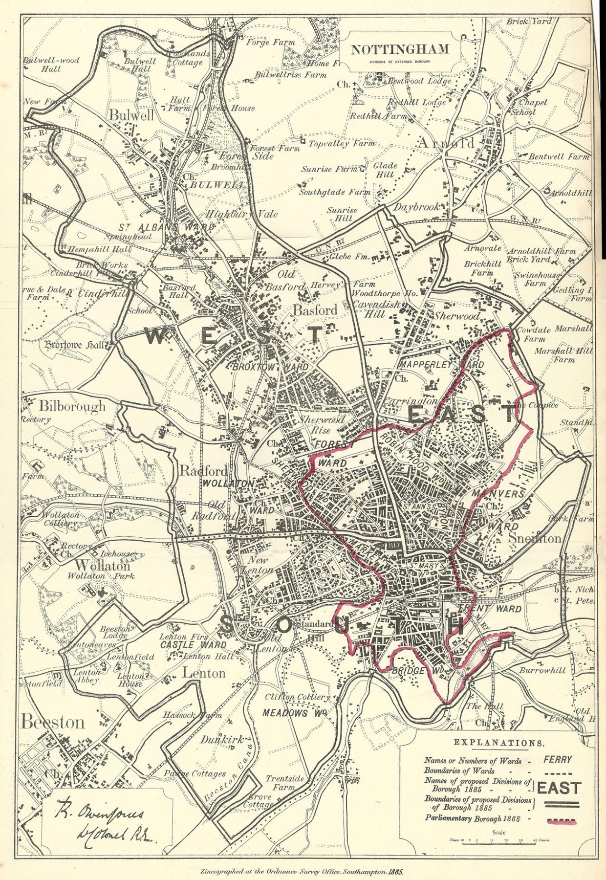 Nottingham antique map Boundary Commission 1885 – Maps and Antique Prints
