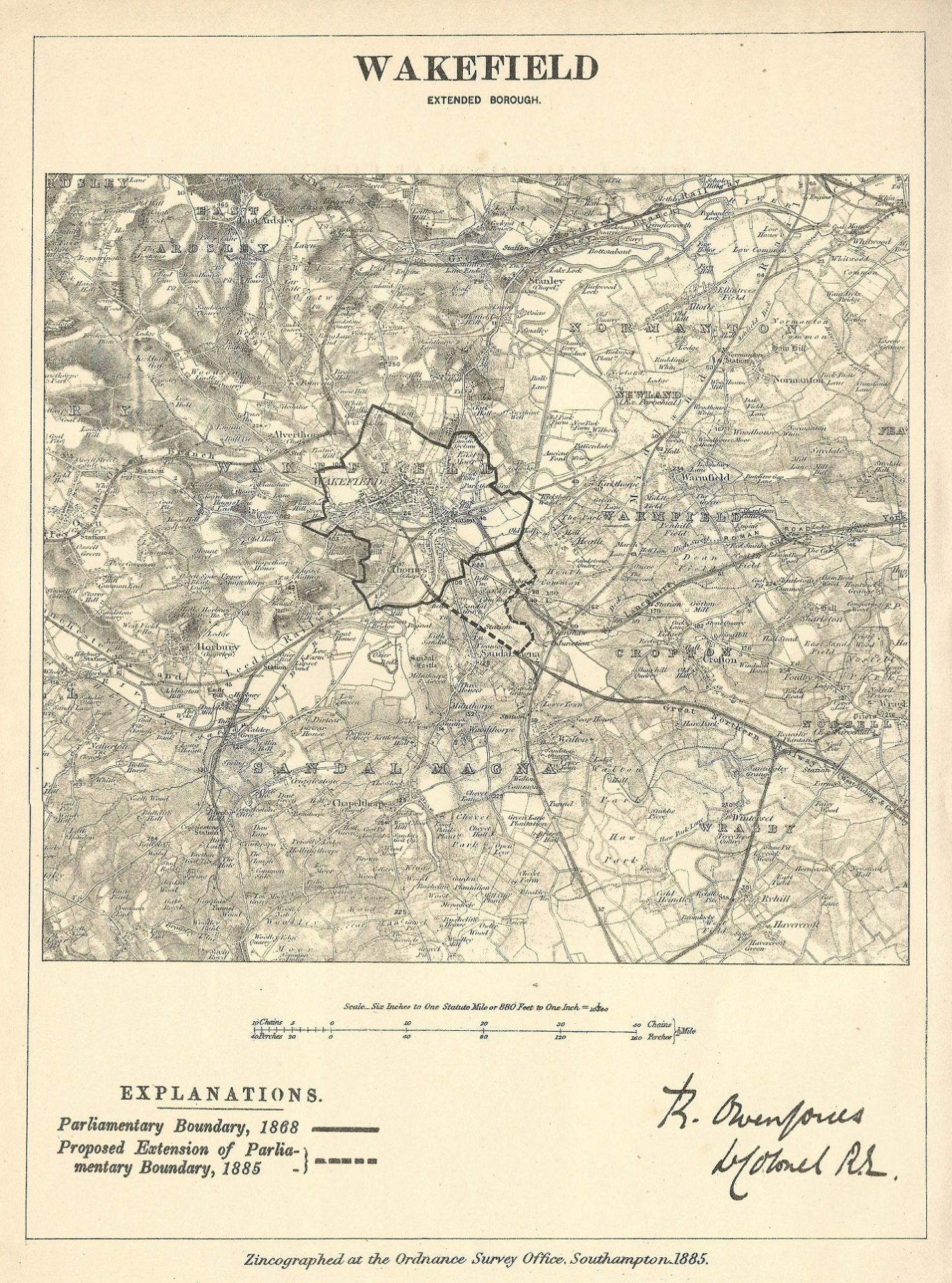 Wakefield Yorkshire Boundary Commission Report 1885 antique map – Maps ...