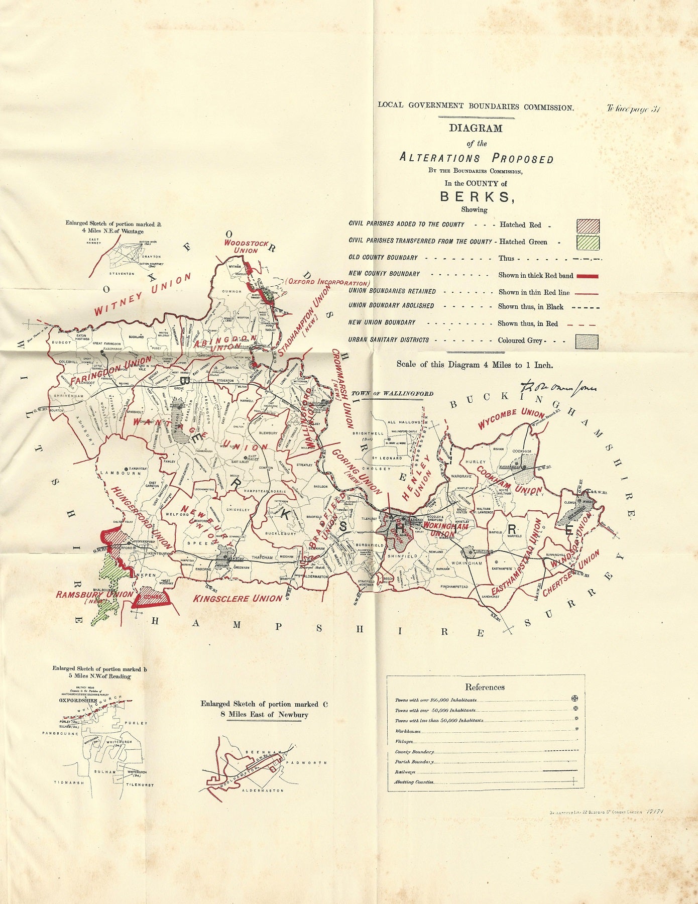 Berkshire antique map Ordnance Survey Boundary Commission Report 1888 – Maps and Antique Prints