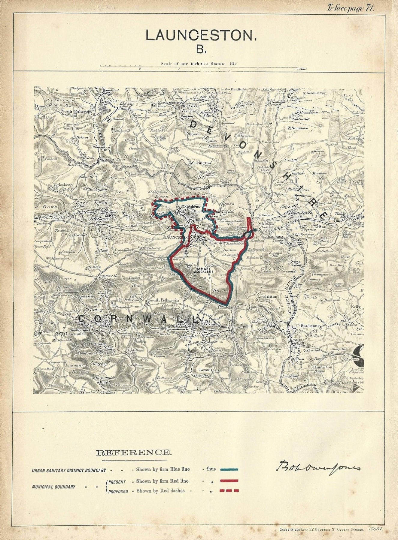 Launceston antique map Ordnance Survey Boundary Commission 1888 – Maps and Antique Prints