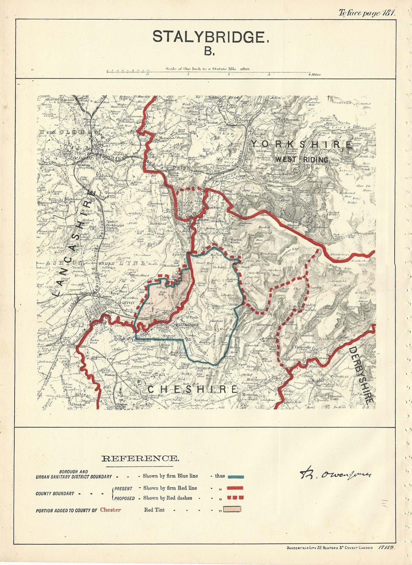 Stalybridge Cheshire antique map Ordnance Survey Boundary Commission R ...