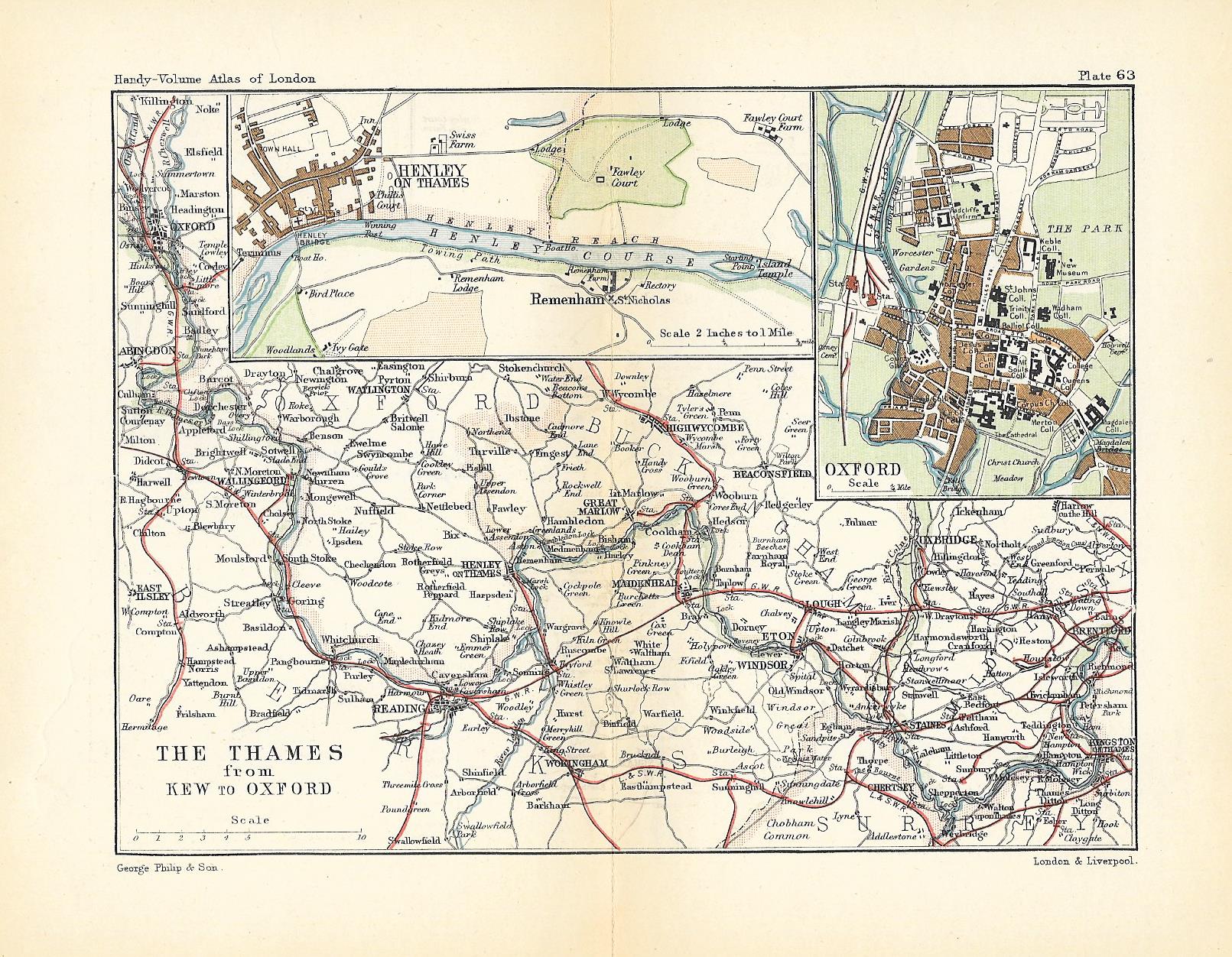 River Thames antique map from Kew to Oxford – Maps and Antique Prints