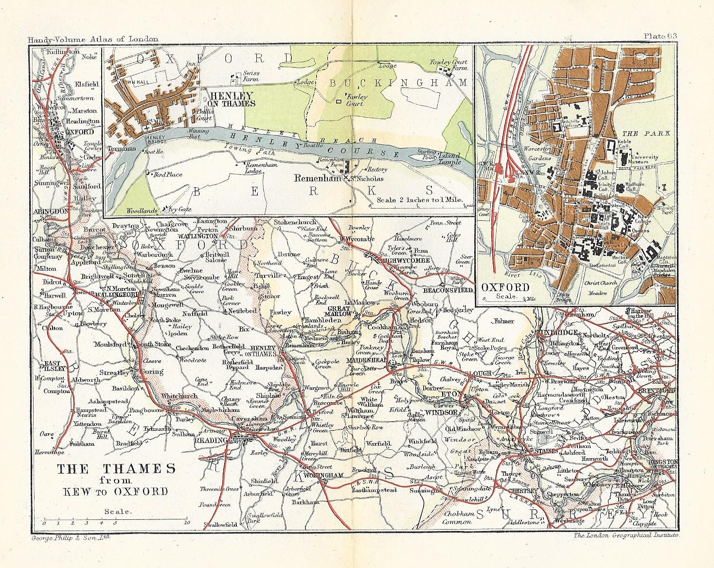 River Thames antique map from Kew to Oxford – Maps and Antique Prints