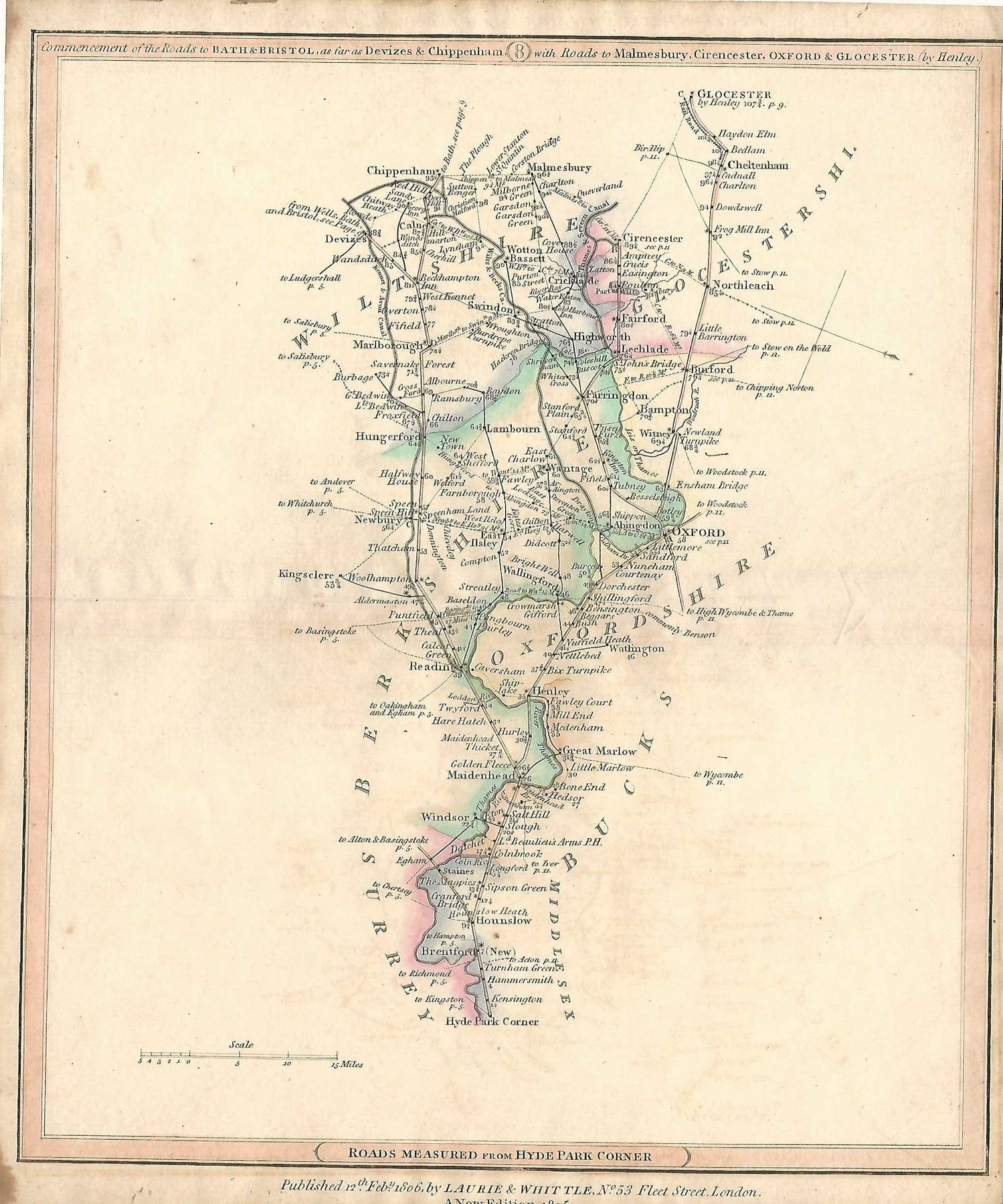 Chippenham Malmesbury Gloucester London antique road map – Maps and ...