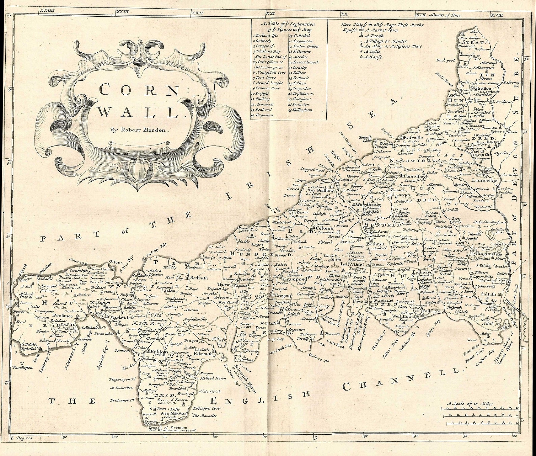 Cornwall antique map (Kernow) by Robert Morden 1753 – Maps and Antique ...