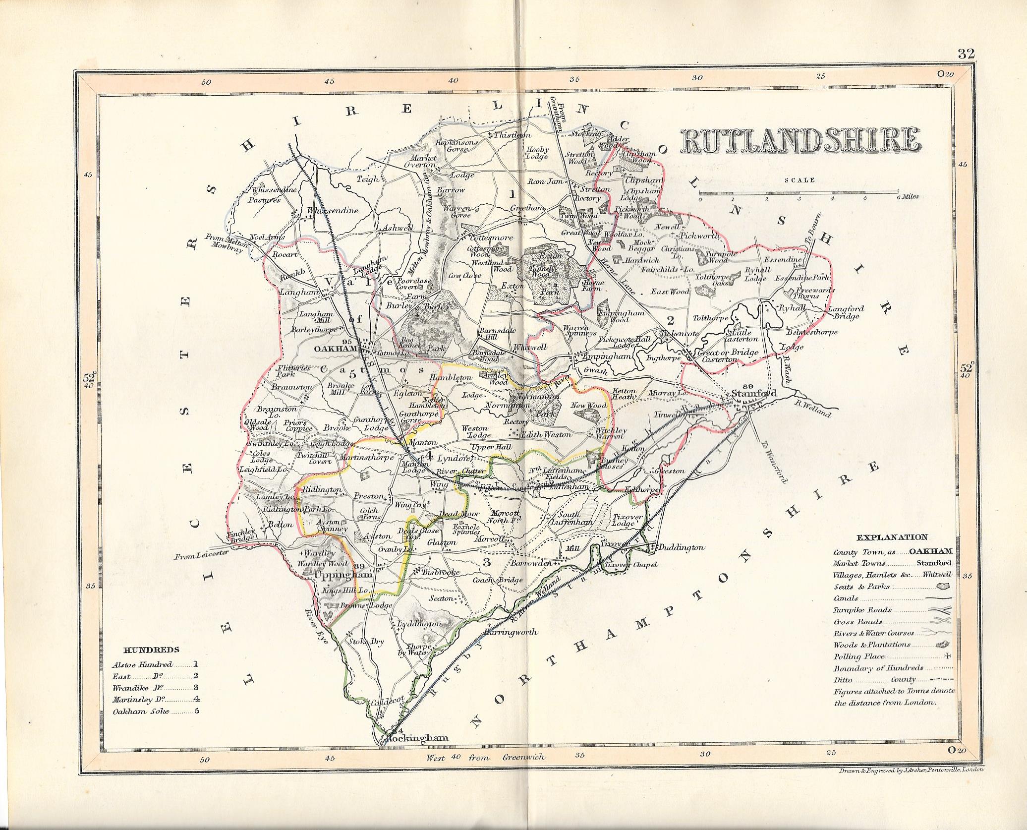Rutland Rutlandshire antique map 1845 – Maps and Antique Prints