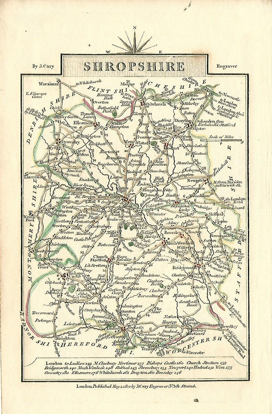 Shropshire by Georgian cartographer John Cary antique map published 18 ...