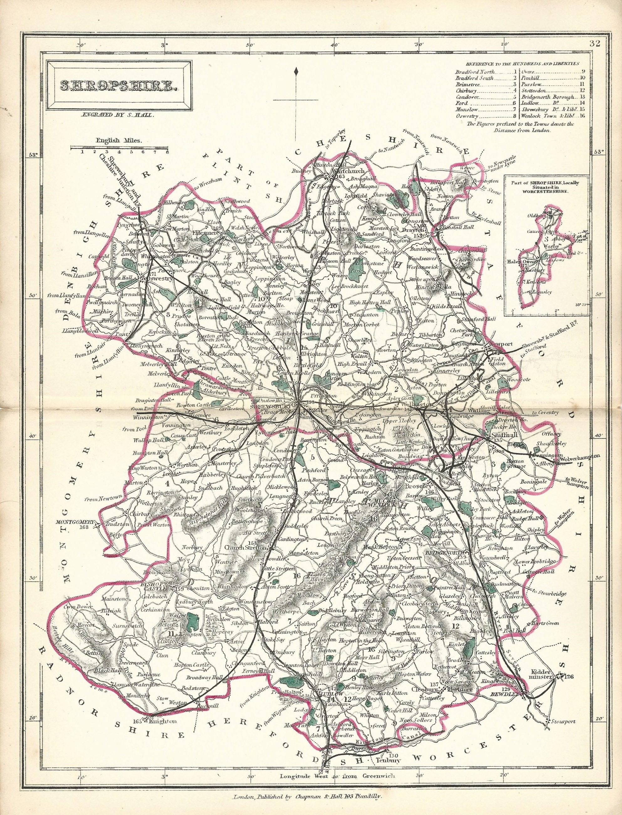 Shropshire antique map from Sidney Hall's English Counties 1860 – Maps ...