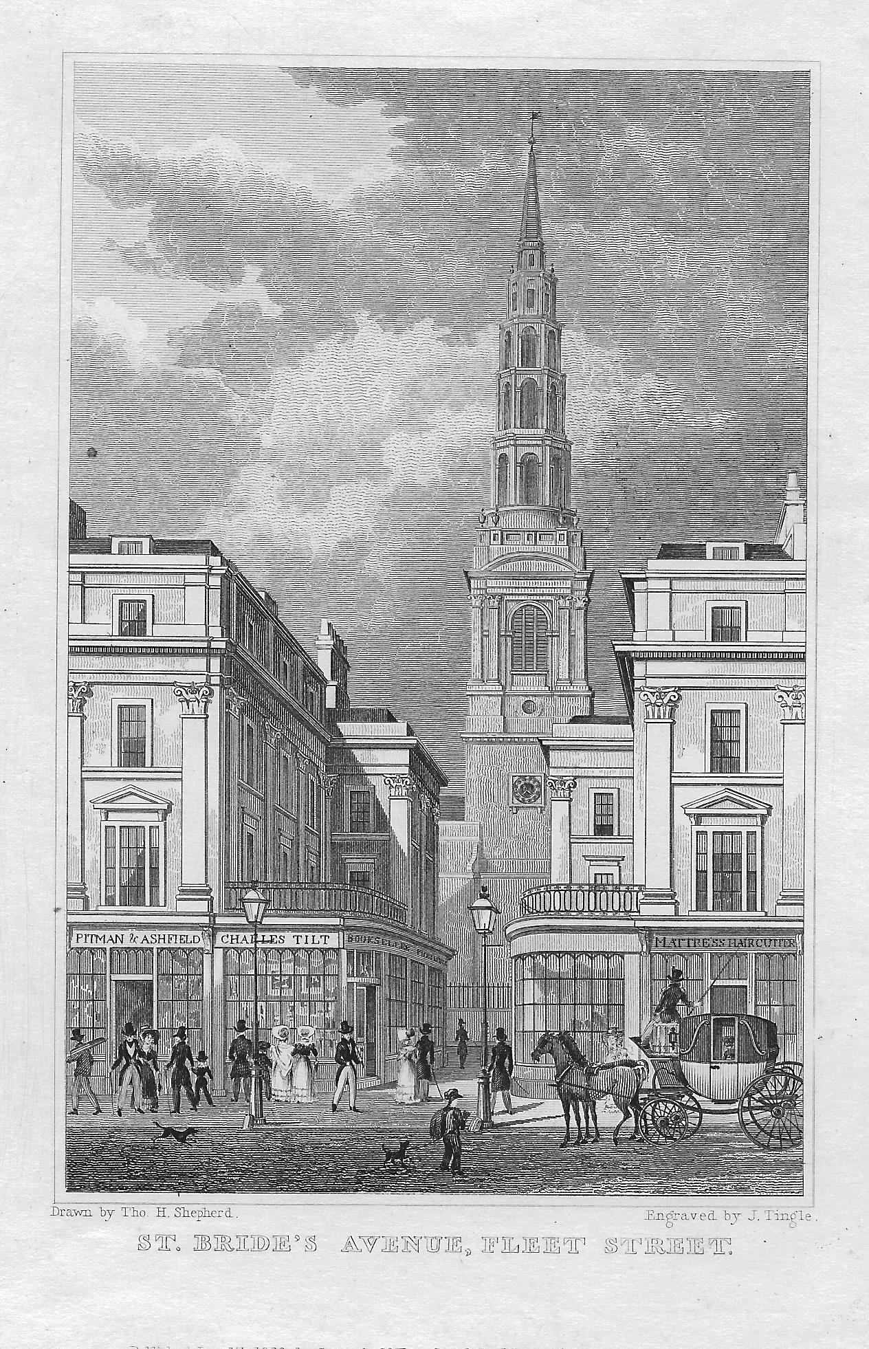 St Bride's Church Fleet Street London antique print 1830 – Maps and ...