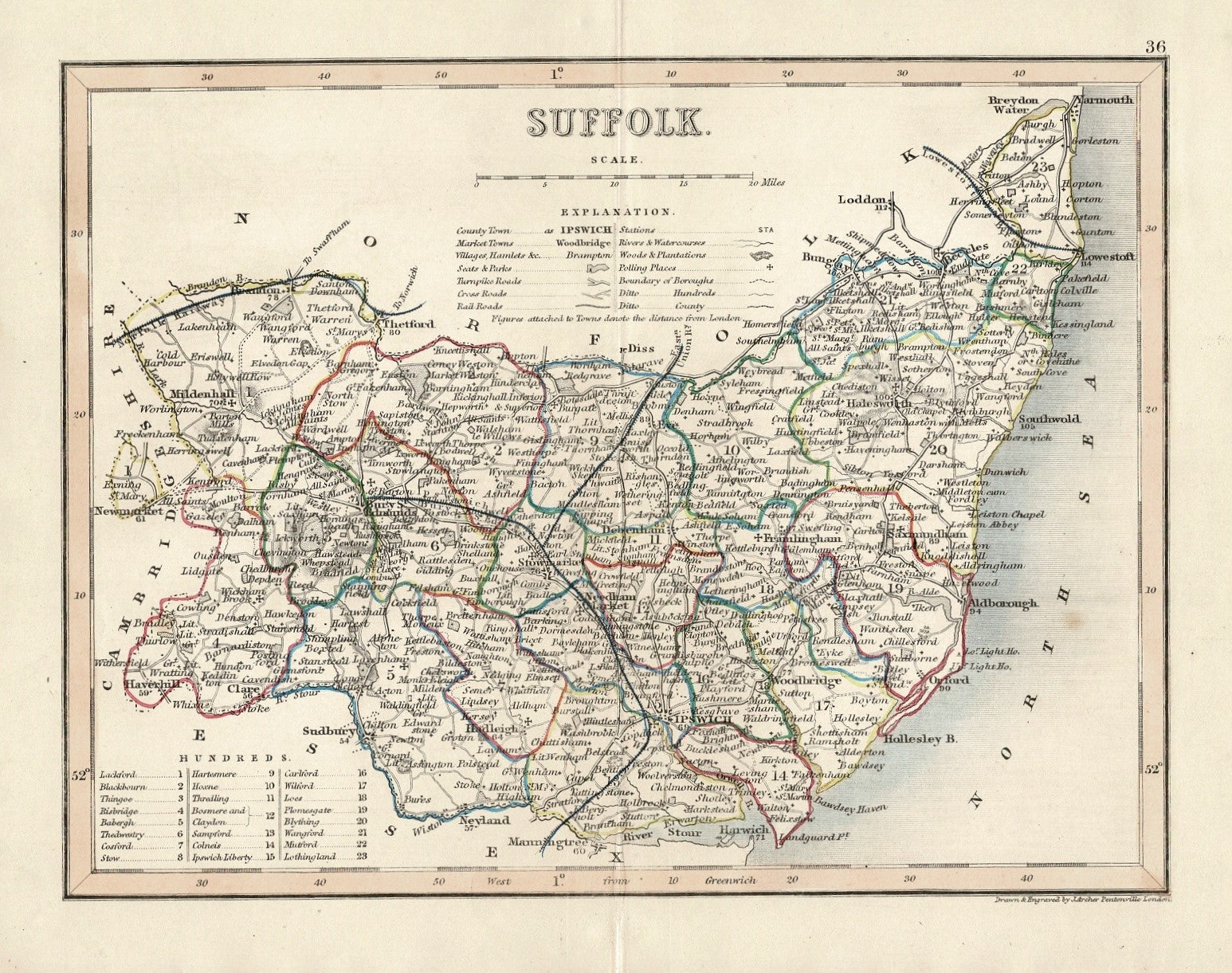 Suffolk antique map published 1845 – Maps and Antique Prints