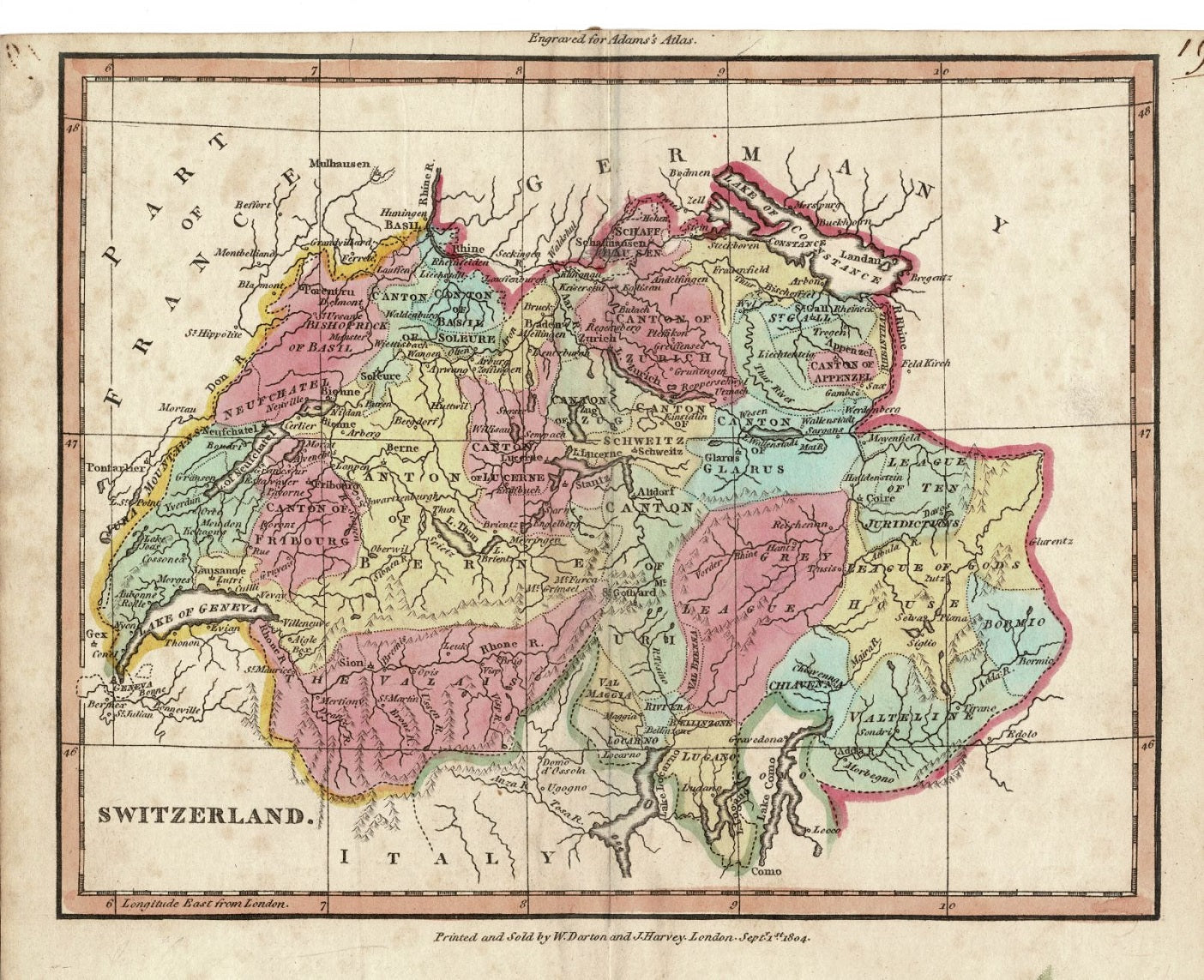 Switzerland antique map dated 1804 in the plate – Maps and Antique Prints