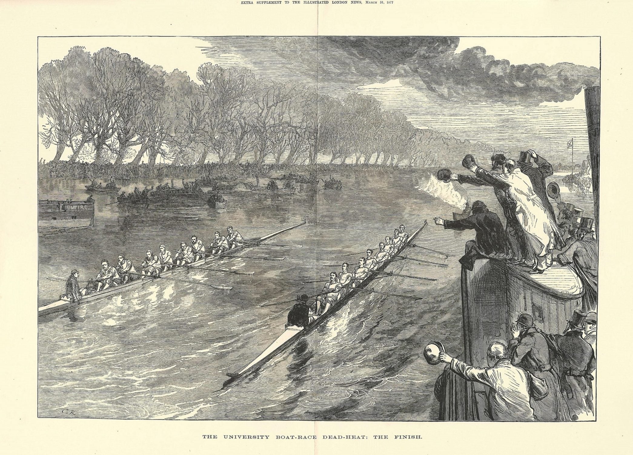 University Boat Race the Dead Heat finish 1877 – Maps and Antique Prints