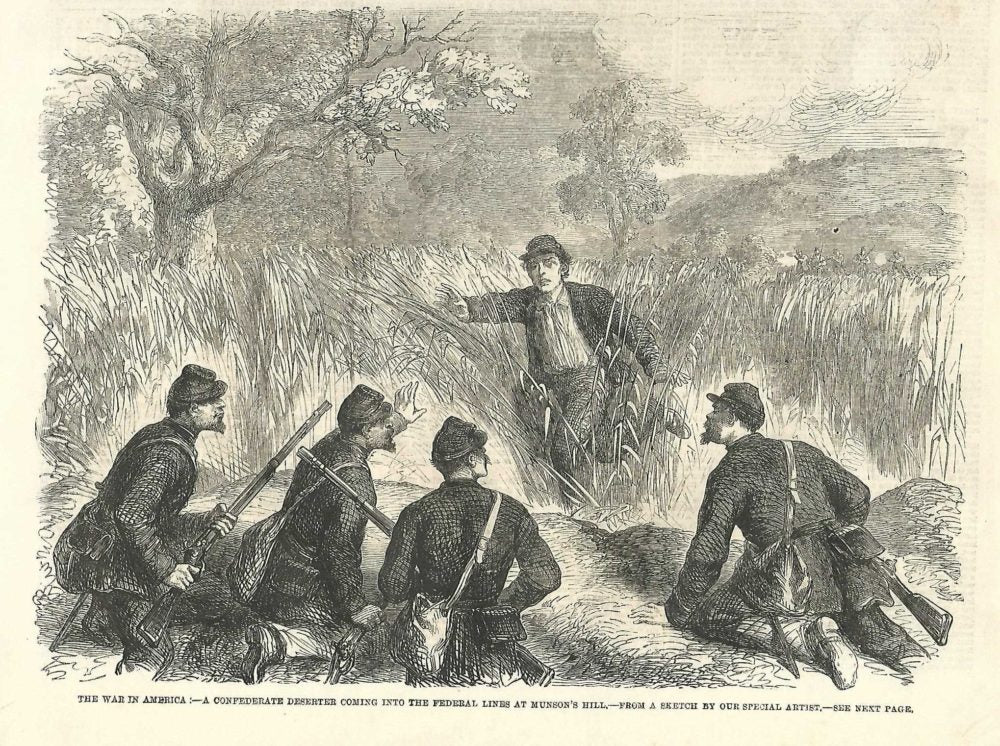 Confederate deserter enters Union Army lines at Munsons Hill during Am ...