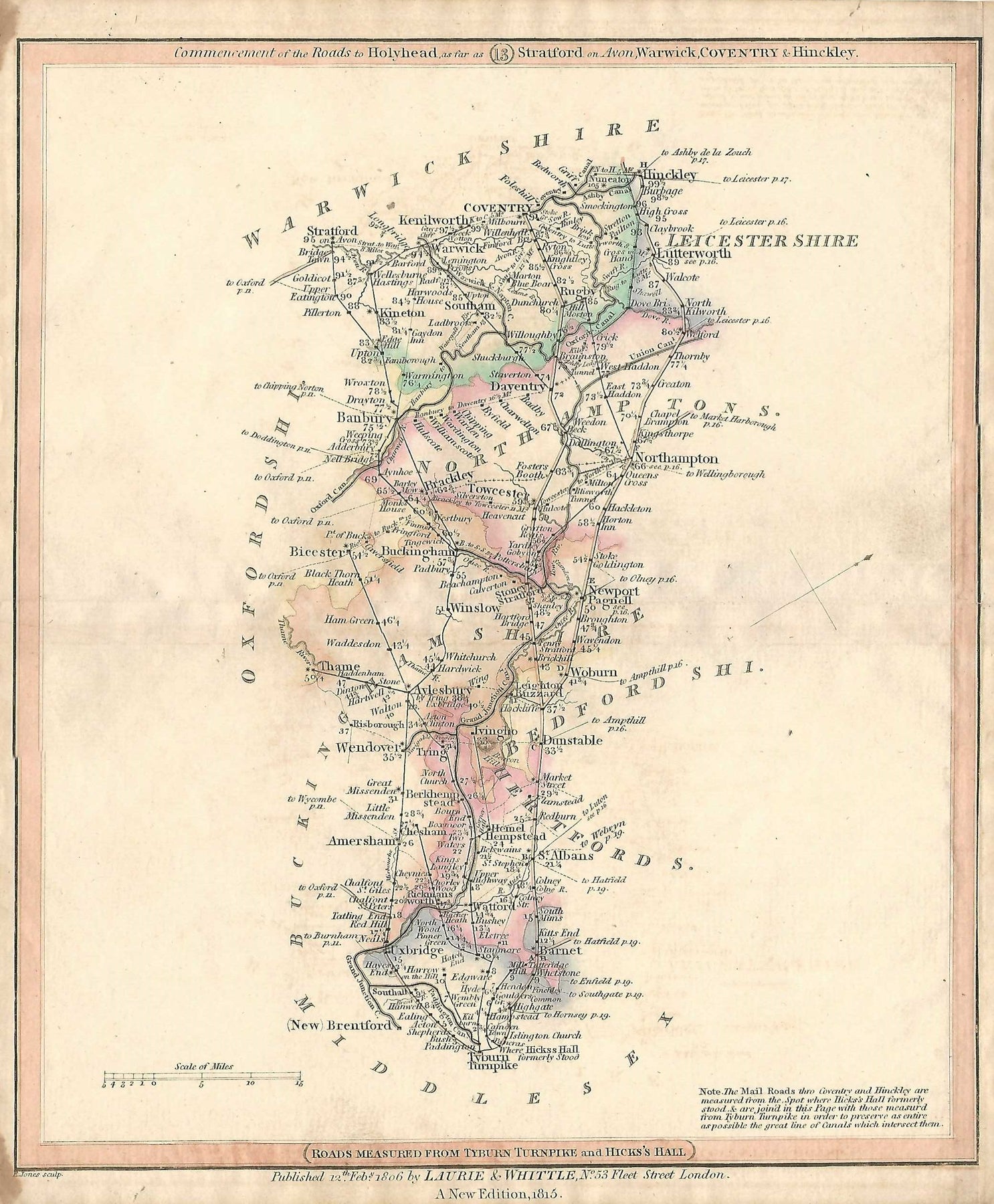 Tyburn Turnpike Stratford Coventry Hinkley antique road map 1815 – Maps ...