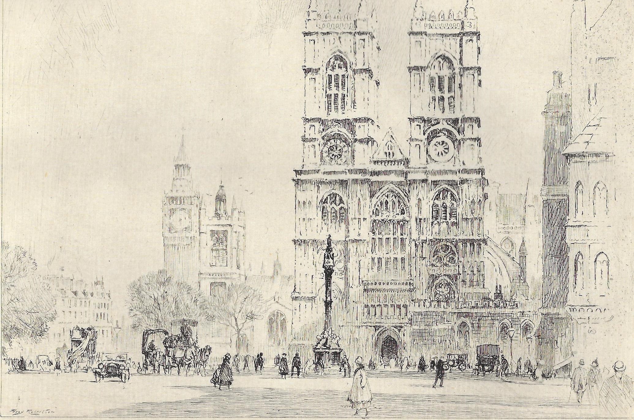 Westminster Abbey, 1916. Original vintage etching by Percy Robertson ...
