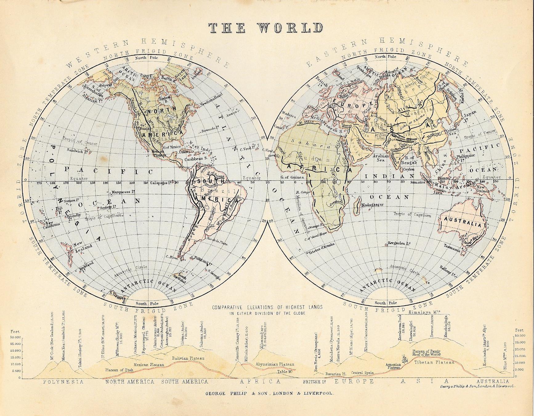 World double-hemisphere antique map – Maps and Antique Prints