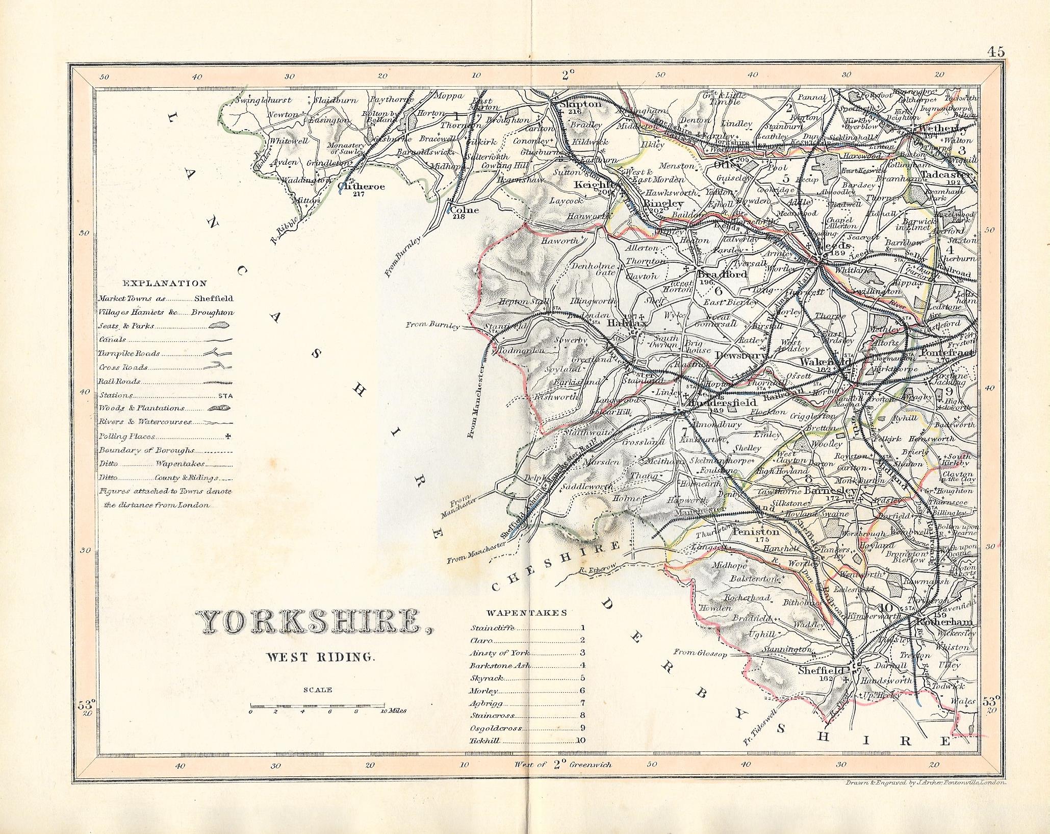 Yorkshire West Riding antique map published 1845 – Maps and Antique Prints