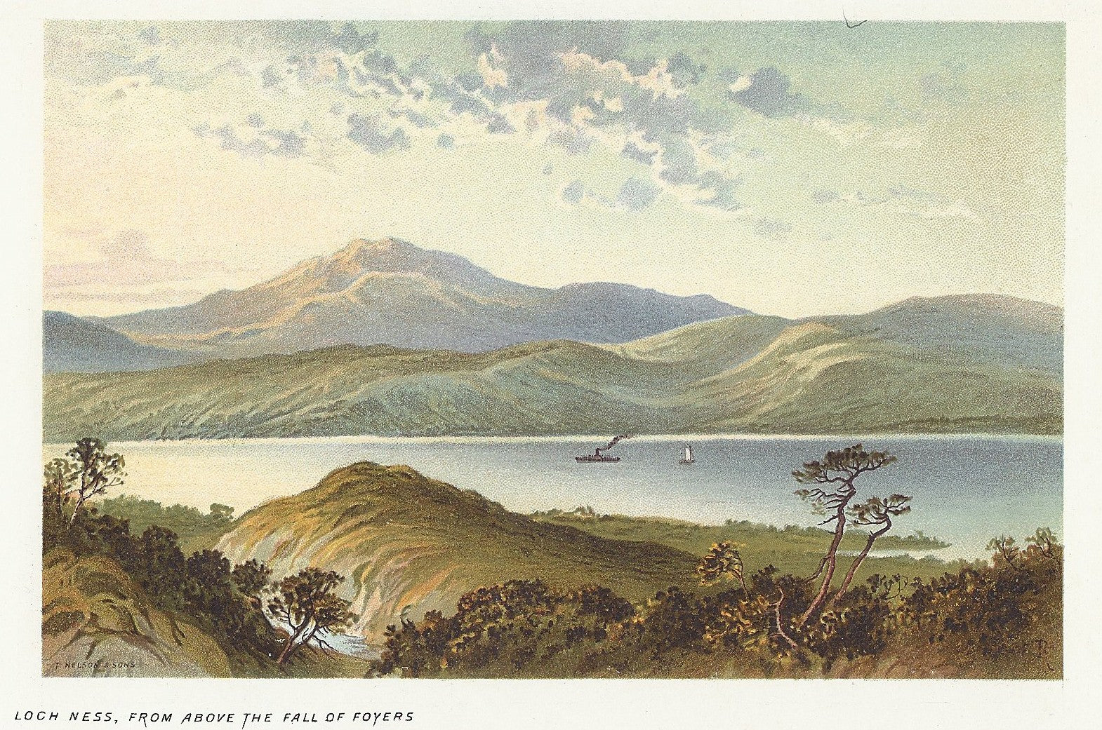 Loch Ness from the Fall of Foyers Scotland original antique print 1889 ...