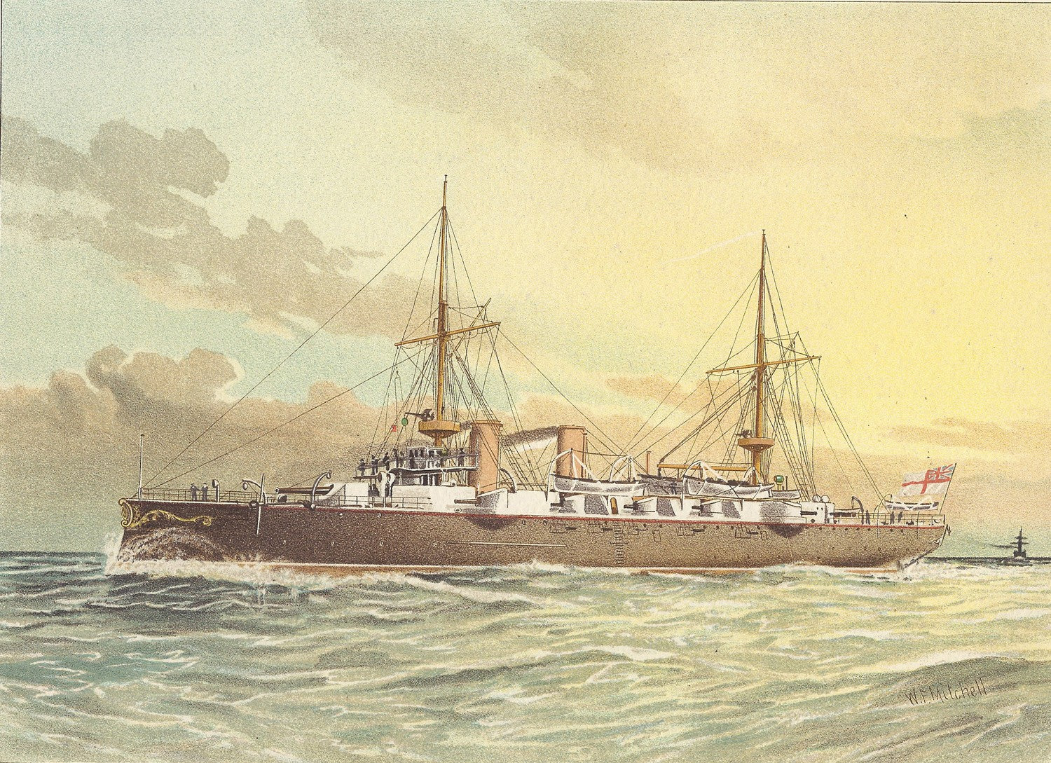 HMS Undaunted 1st Class Cruiser off Dover antique print published 1890 ...
