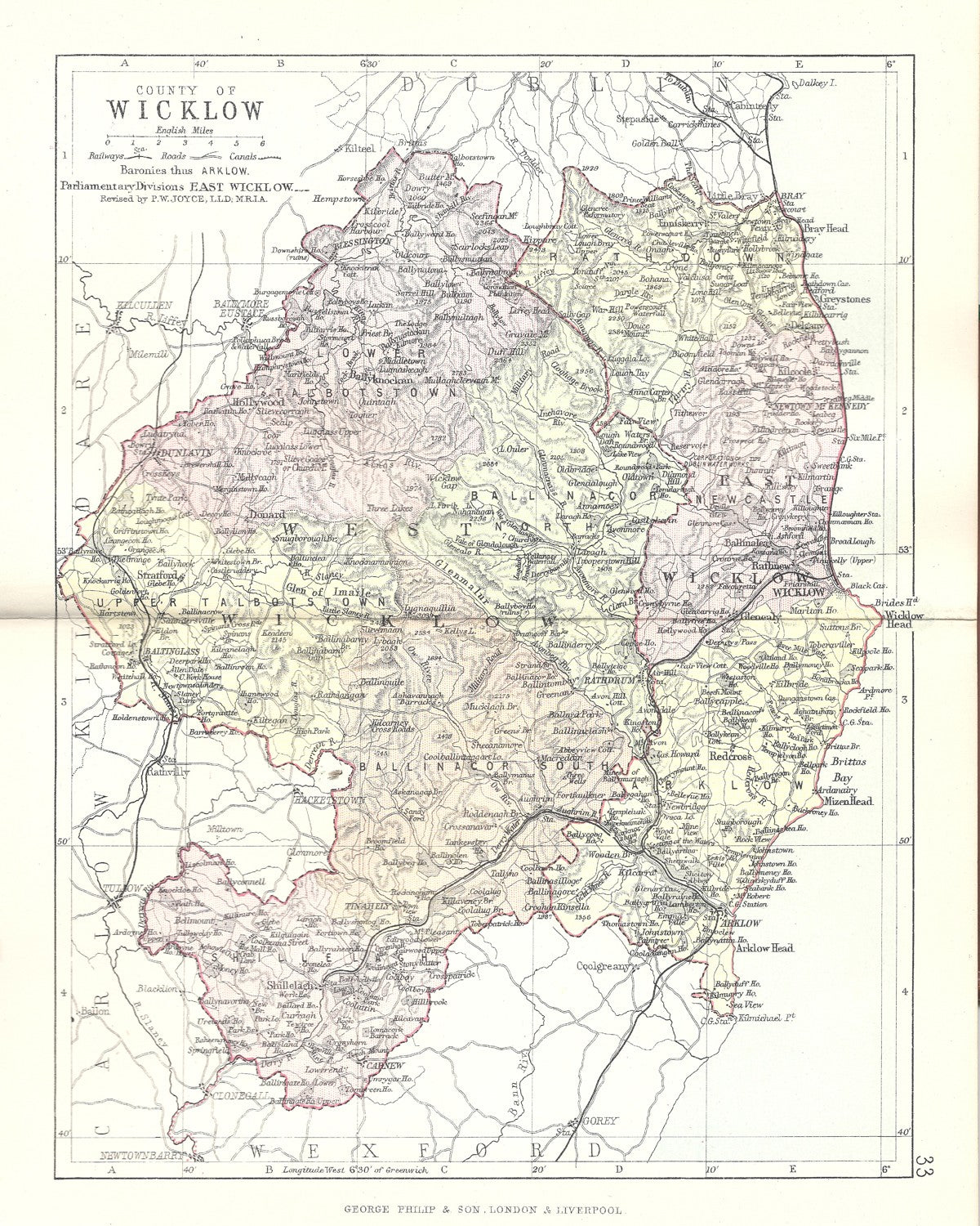 Wicklow Ireland antique map 1890 – Maps and Antique Prints
