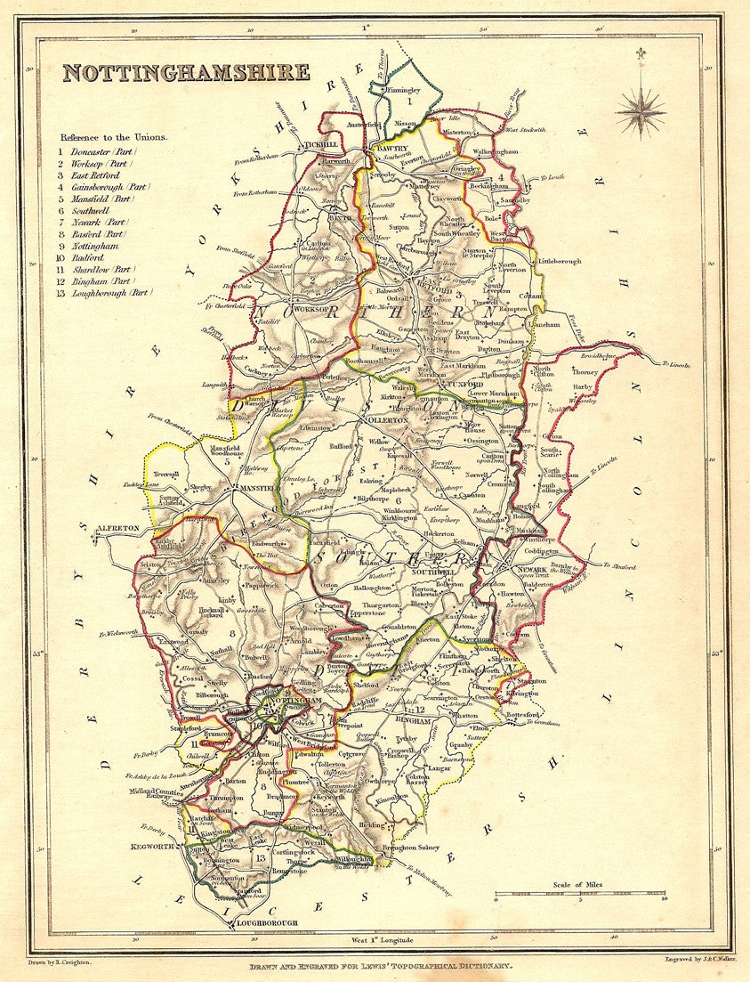 Nottinghamshire antique map published 1835 – Maps and Antique Prints