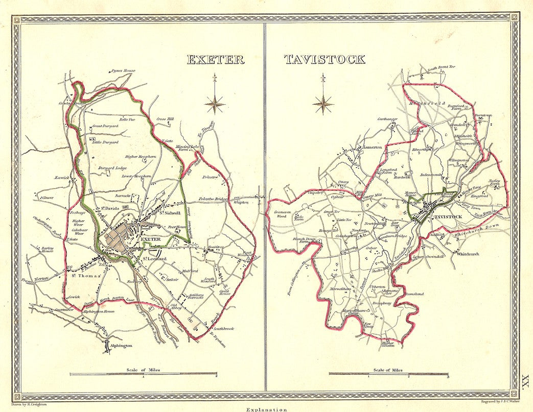 Devon Exeter Tavistock parliamentary boundaries antique map 1835 – Maps ...