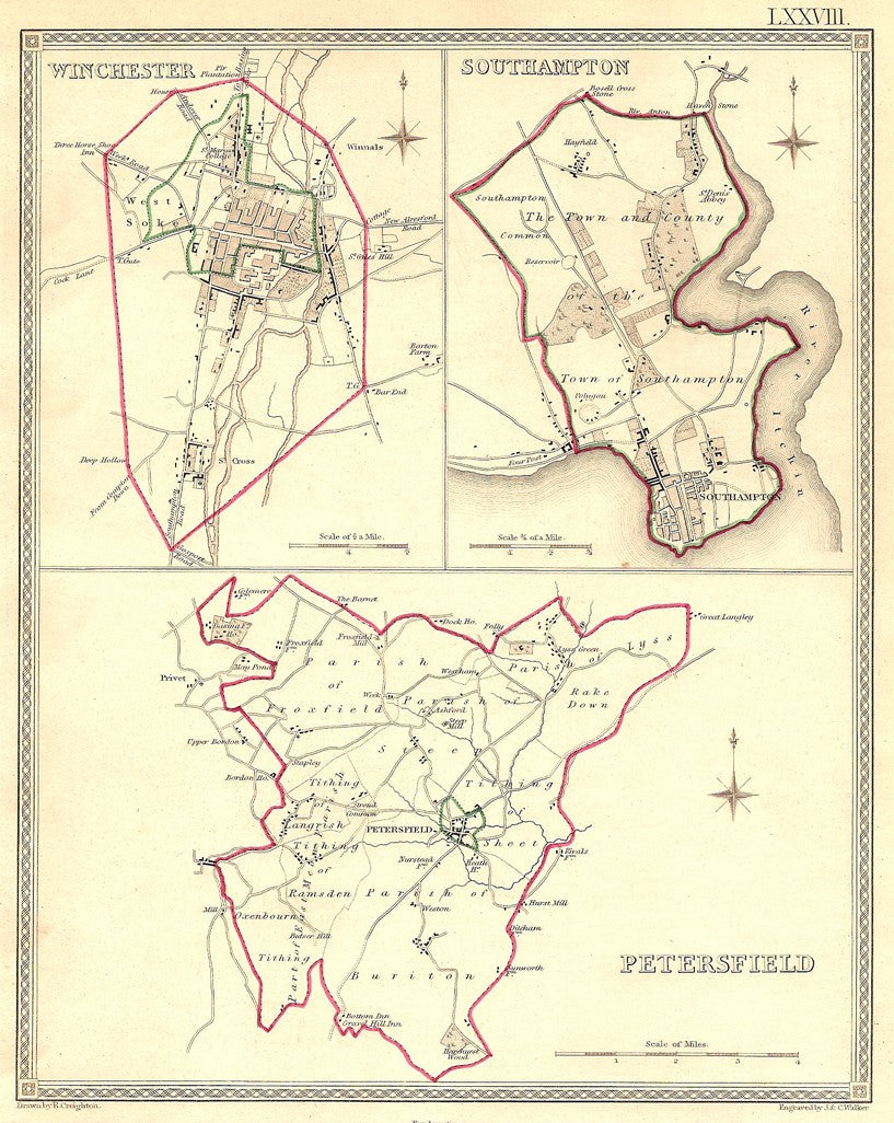 Hampshire Winchester Southampton Petersfield antique map 1835 – Maps ...